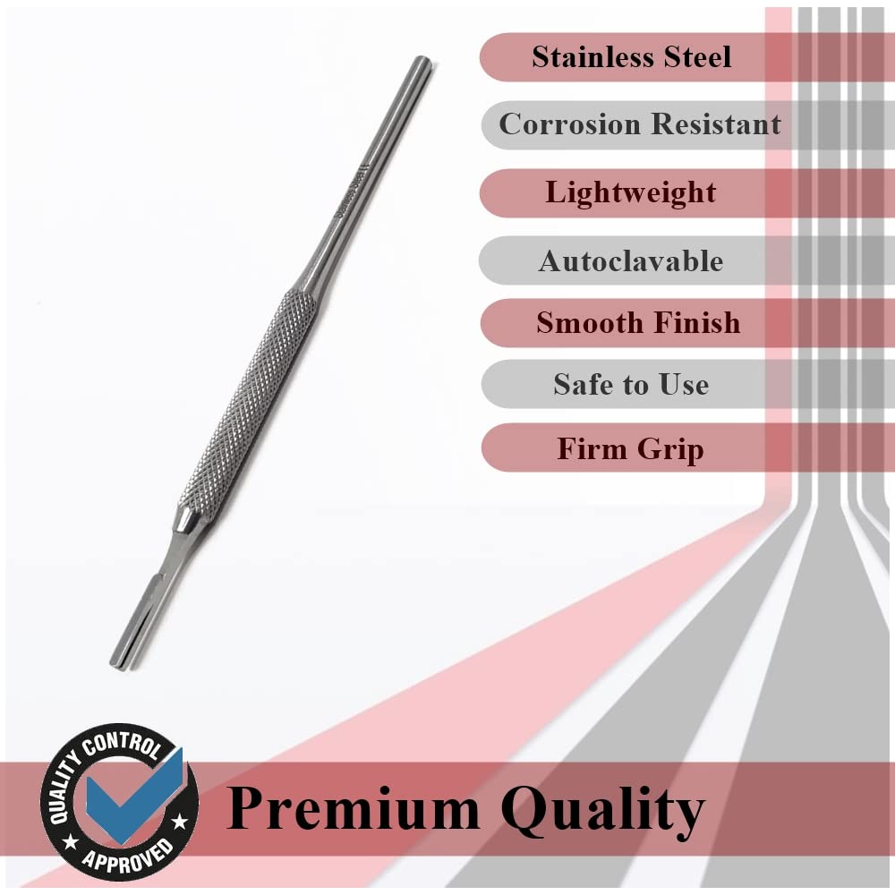 Scalpel Handle #3 Round Stainless Steel Knife, Blade Holder with Knurled Grip Fits Blades No 10-16 for Precise Cutting, Student Educational-Use Biology Labs, DIY Crafts, Model Making, Repairs + More