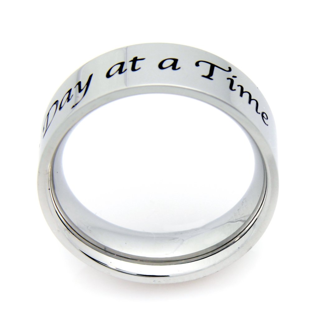 Rush Industries One Day at A Time Ring - Stainless Steel Poesy Ring - 12 Step Ring - Inspirational Ring - Recovery Gifts