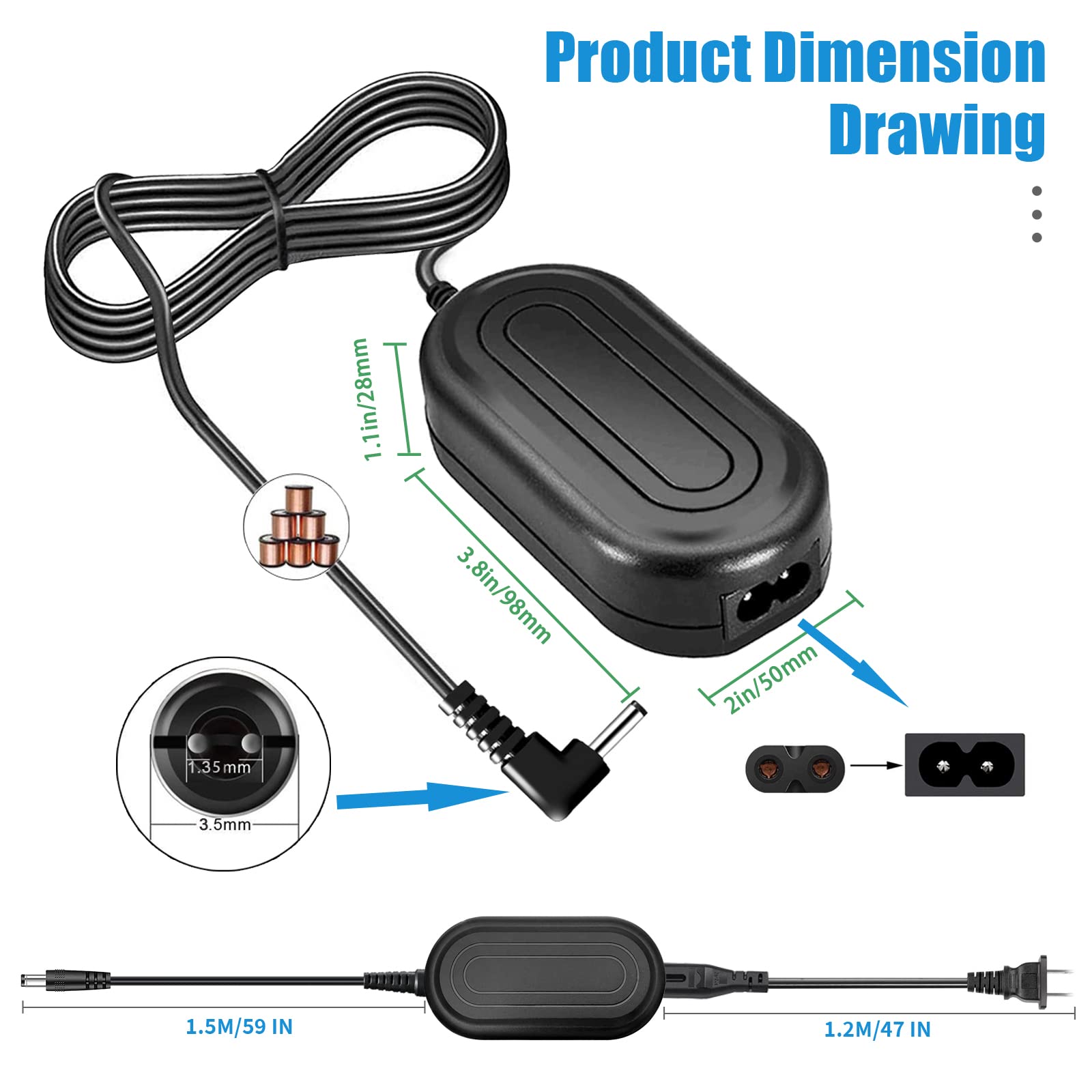 TKDY ACK-E15 AC Power Adapter LP-E12 Dummy Battery DR-E15 DC Coupler Charger Kit for Canon EOS Rebel SL1, 100D DSLR, Kiss X7, PowerShot SX70 HS Cameras.