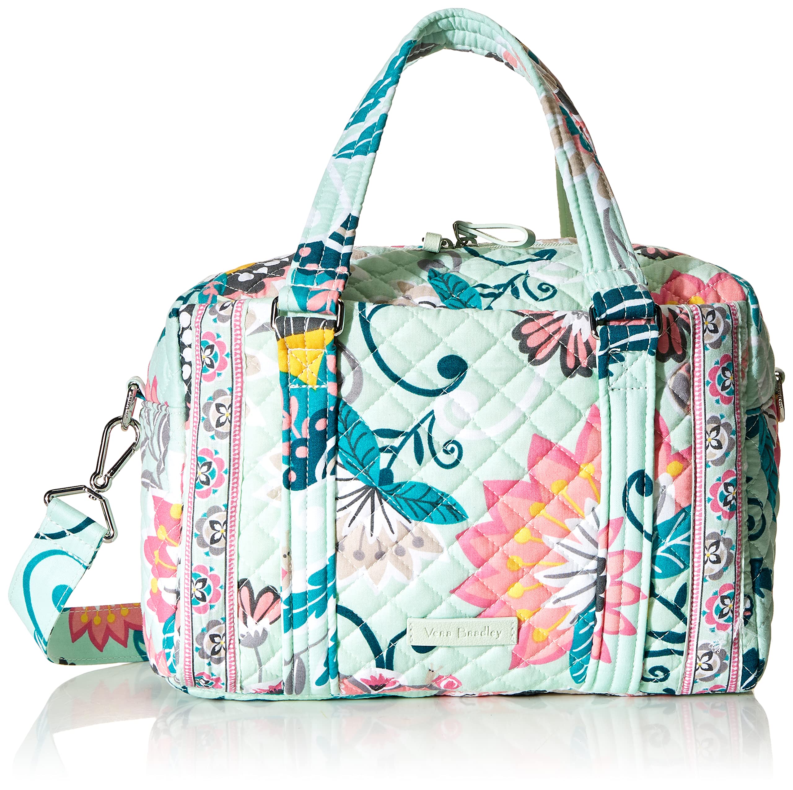 Vera Bradley Women's Cotton 100 Handbag, Mint Flowers, One Size