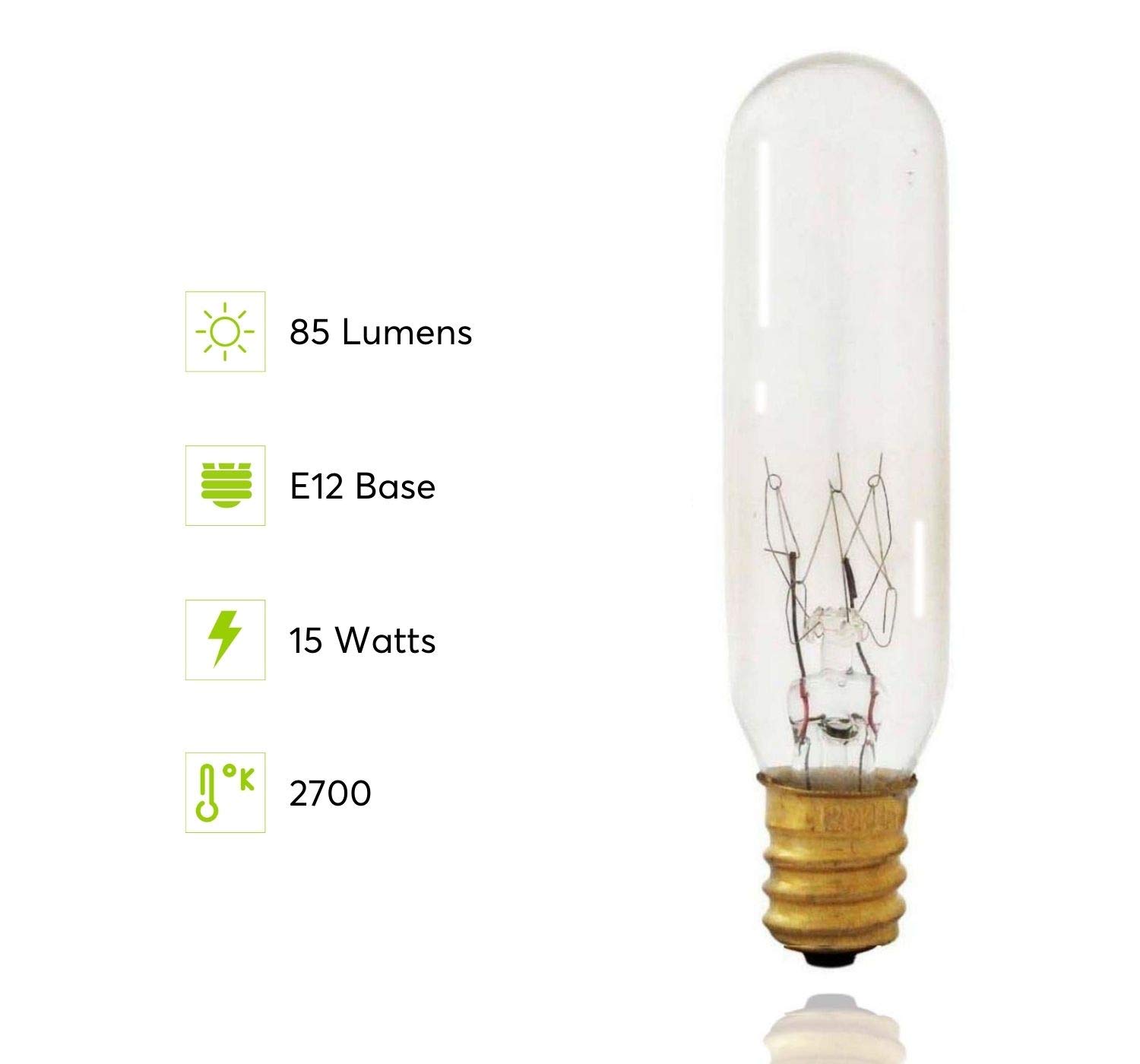 Sterl Lighting 15 Watts T6 E12 Candelabra Base Dimmable Tubular Himalayan Salt Lamps Incandescent 15T6 Light Bulb 120V 2.83 inch 85 Lm 2700K Warm White Clear - 6 Pack