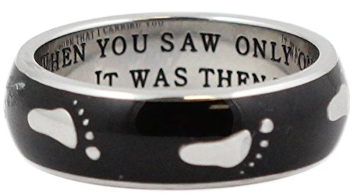 Rush Industries Footprints in The Sand Ring Black Enamel Wedding Band 12 Step Gift
