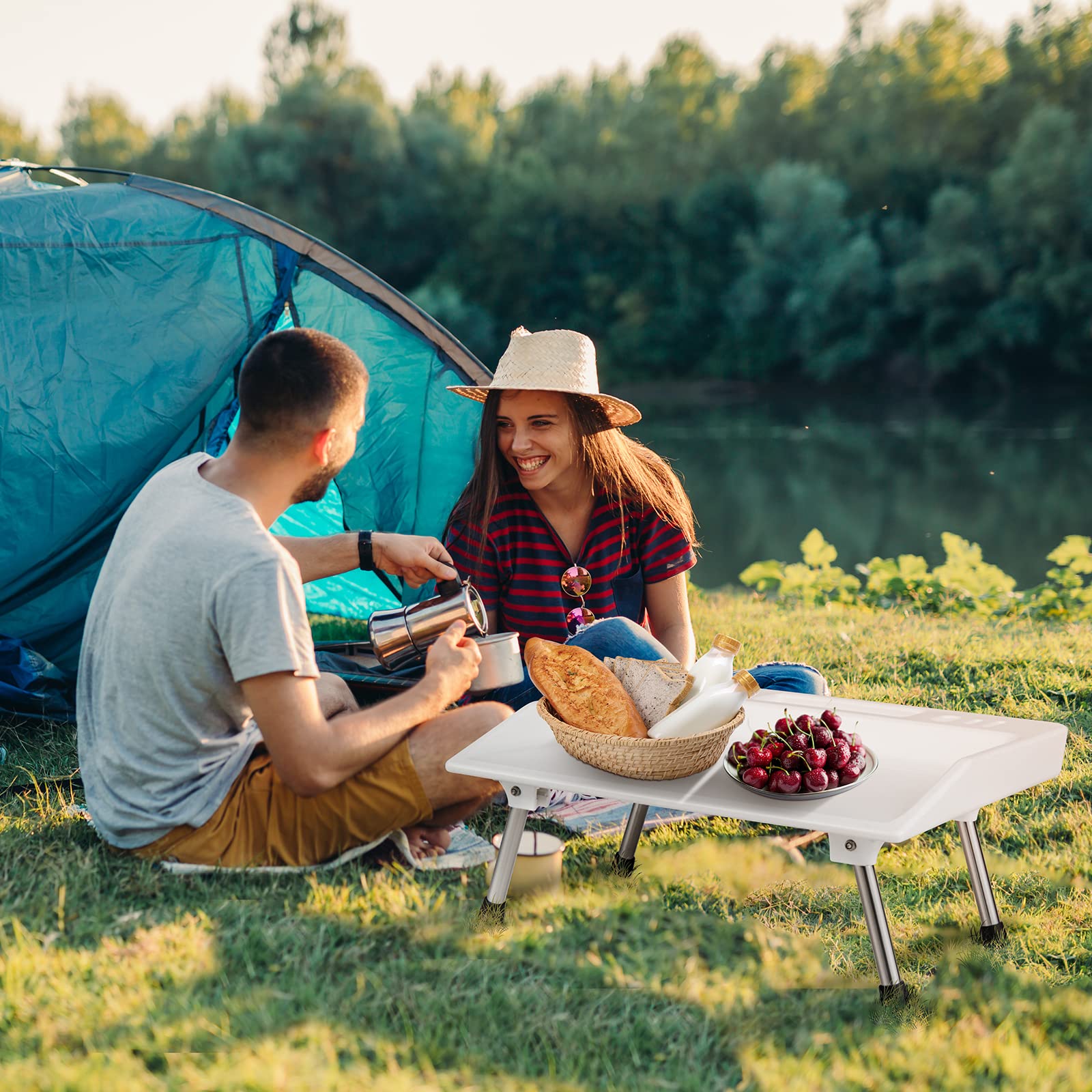 S AFSTAR Folding Fish Cleaning Table, Portable Fish Fillet Cutting Table w/Knife Slots, Cup Holder, Drainage Hose, Compact Boat Bait Table, Small Cutting Board for Camping Picnic Beach