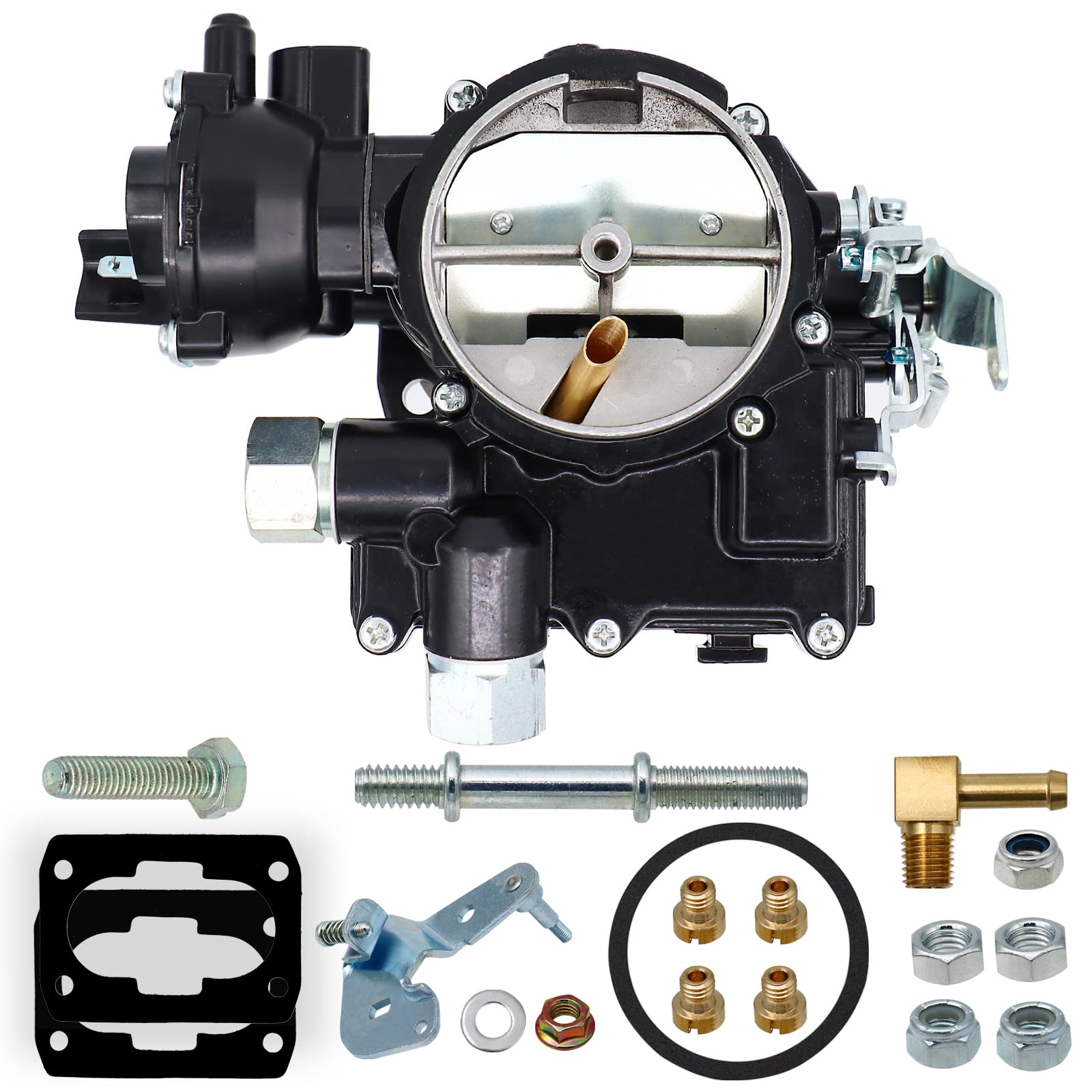 THUNDERMINGO Marine Carburetor for Mercruiser 2 Barrel Carburetor for Rochester Mercarb 3.0L 4.3L 2.5L 4CYL 5.0L 5.7L Engine with Jets and Gasket W/Electric choke and Long Linkage OEM #3310-864940A01
