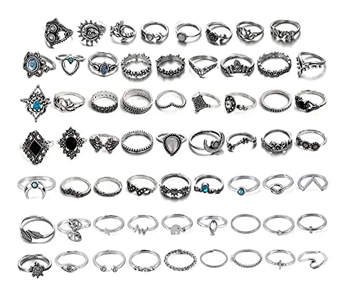 ZZ ZINFANDEL 62Pcs Vintage Knuckle Rings Set Stackable Finger Rings Midi Rings for Women,Joint Nail Band Cuff Toe Statement Finger Rings