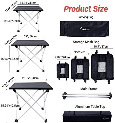 Sportneer Portable Camping Table, Folding Camp Tables Lightweight Aluminum Table Top with Mesh Bag Camping Size Table Perfect for Camping Cooking Tailgating BBQ Hiking Fishing Picnic Beaching, S