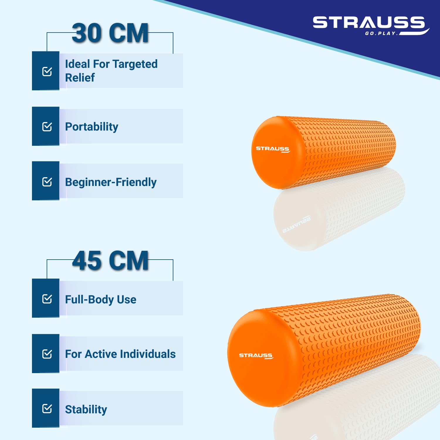 STRAUSS Yoga Foam Roller, 45 cm, (Orange)