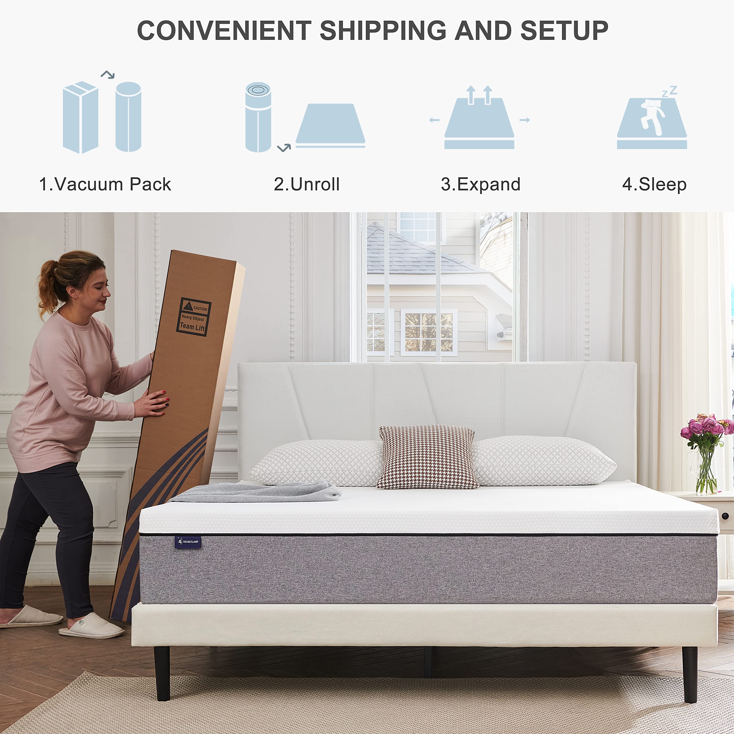 S SECRETLAND King Mattress, 12 inch Gel Memory Foam Mattress,Bed Mattress in a Box,King Size Bed Mattress