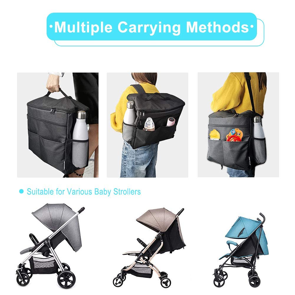 XBERSTAR Parents Organizer Bag,Universal Fit for All Baby Storage Multiple Pockets Zipper,Carrying Bottles,Diapers,Toys and Snacks (Black)