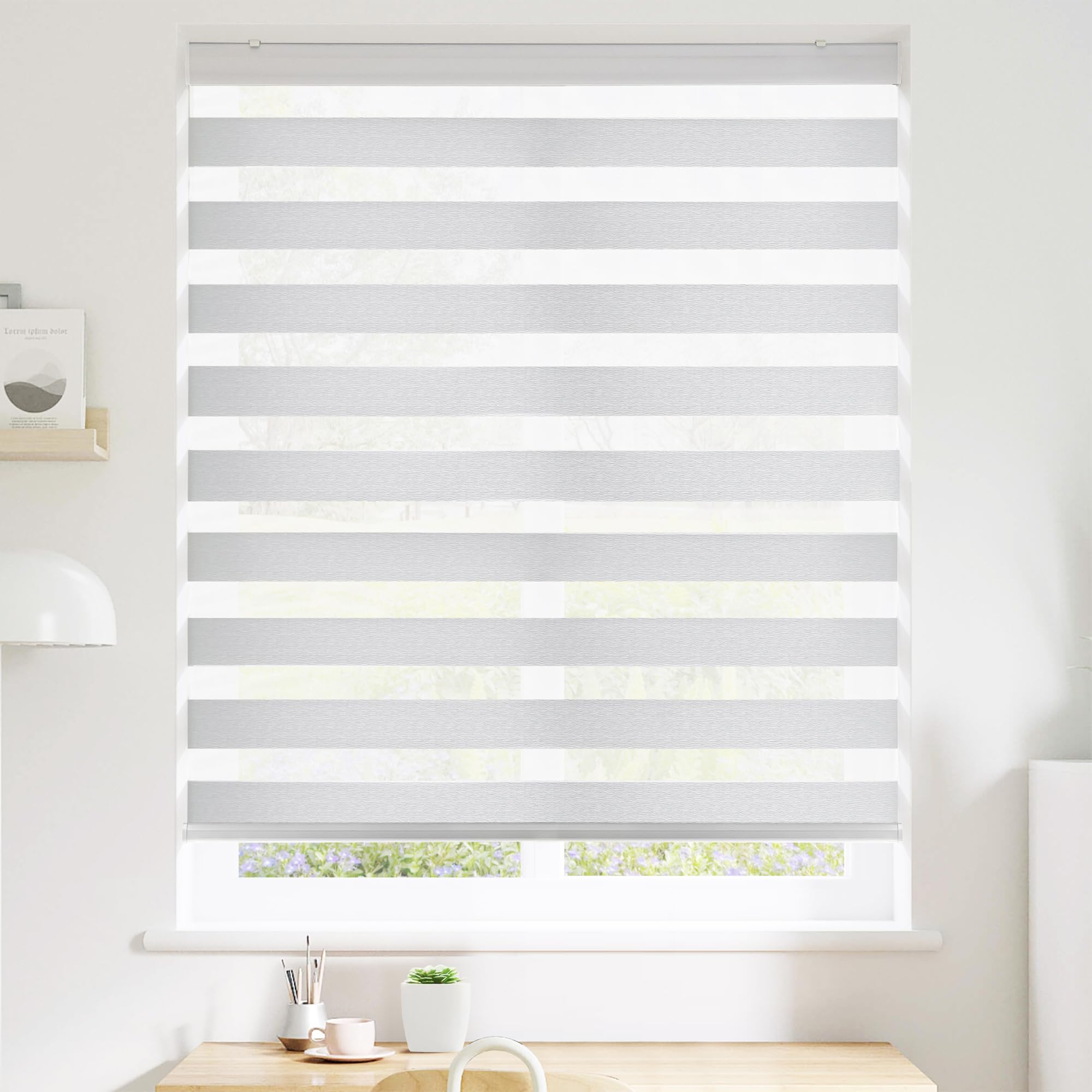 SHECUTE Cordless Zebra Blinds for Windows, Custom Size Light Filtering Zebra Shades, Room Darkening Window Shades for Living Room Bedroom, Day and Night Zebra Blinds for Doors, 23”W x 72”L, White