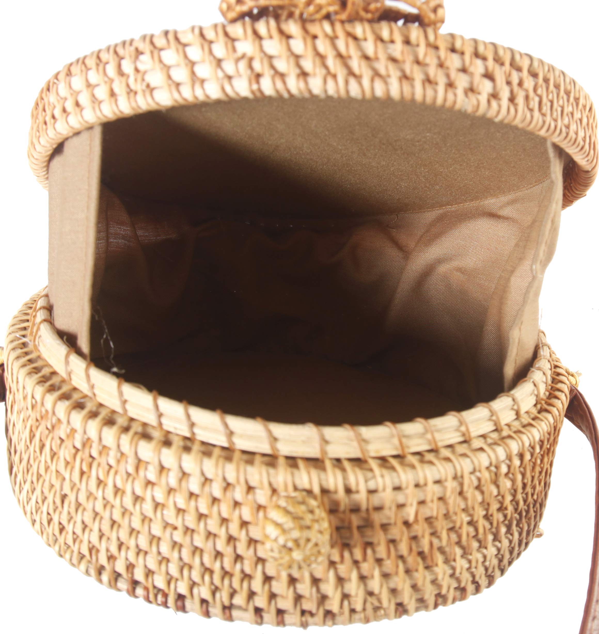 Straw Bag Rattan Bags - Handmade Wicker Woven Nature Rattan Round Cross Body Bag