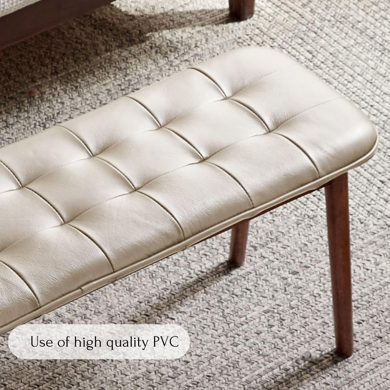 Vadisun Traditional Upholstered Bedroom Bench,100% Solid Wood Bench,Soft Leather Cushion, Entryway Bench and Dining Bench (Brown,51.18”*11.81”*17.32”)