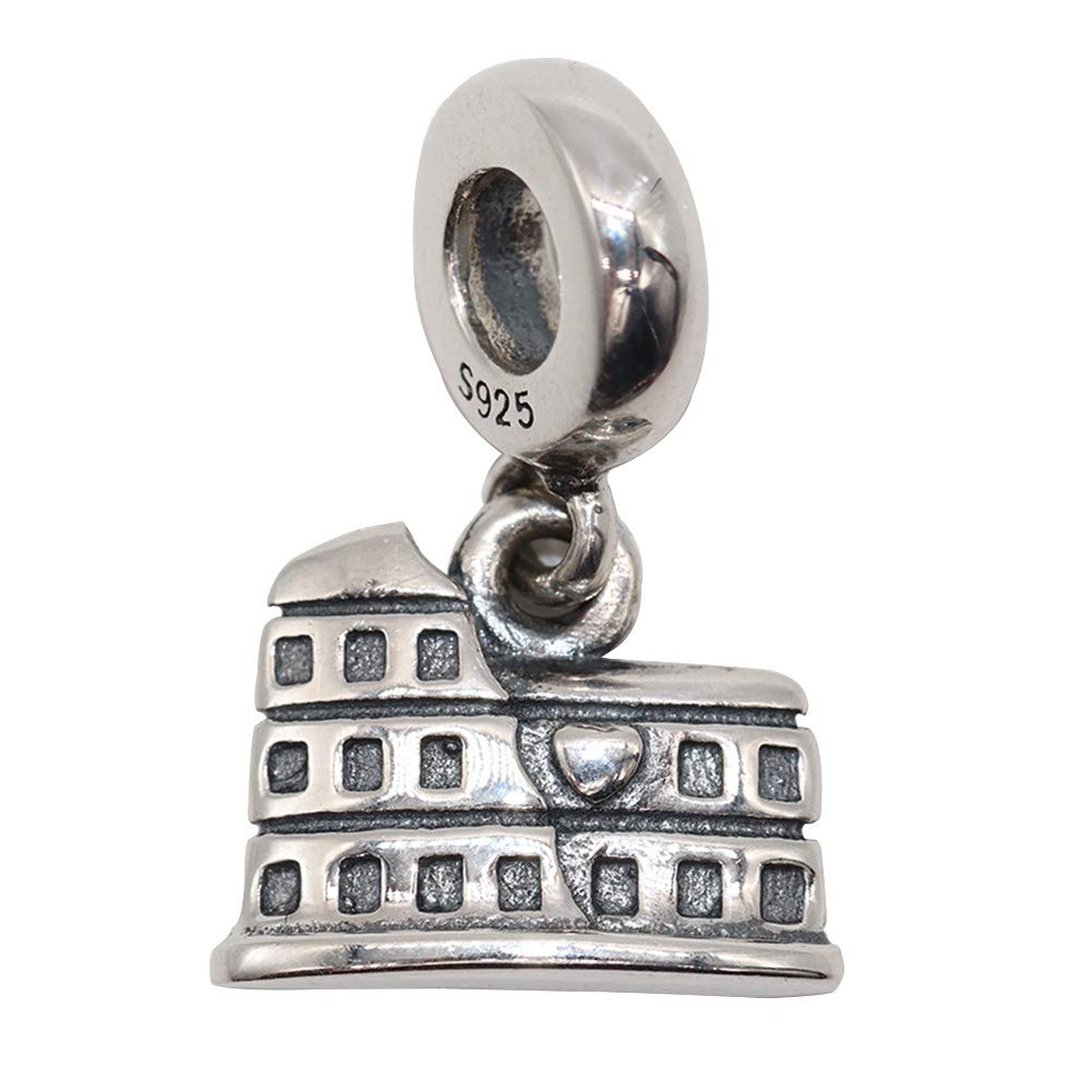 Solid 925 Sterling Silver"Dangling Roman Colosseum" Charm Bead European Style Dangle Charm
