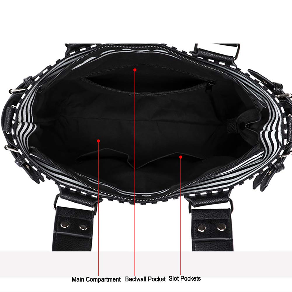 Women Fashion Rivet Handbag Purse Luminous Canvas Punk Tote with Shoulder Strap Crossbody Bag Large Capacity Black (Striped-Luminous)