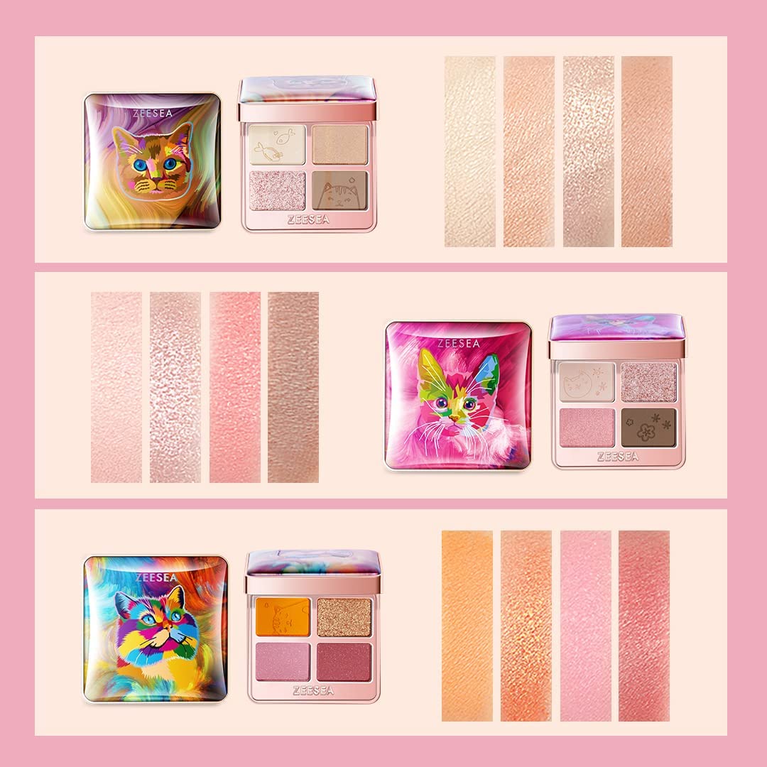 zeesea Tipsy Kitty Eyeshadow Palette Quad, Waterproof Eye Shadow for Catgirls, Matte Eyeshadow, Shimmer Eye Shadow Palette Makeup