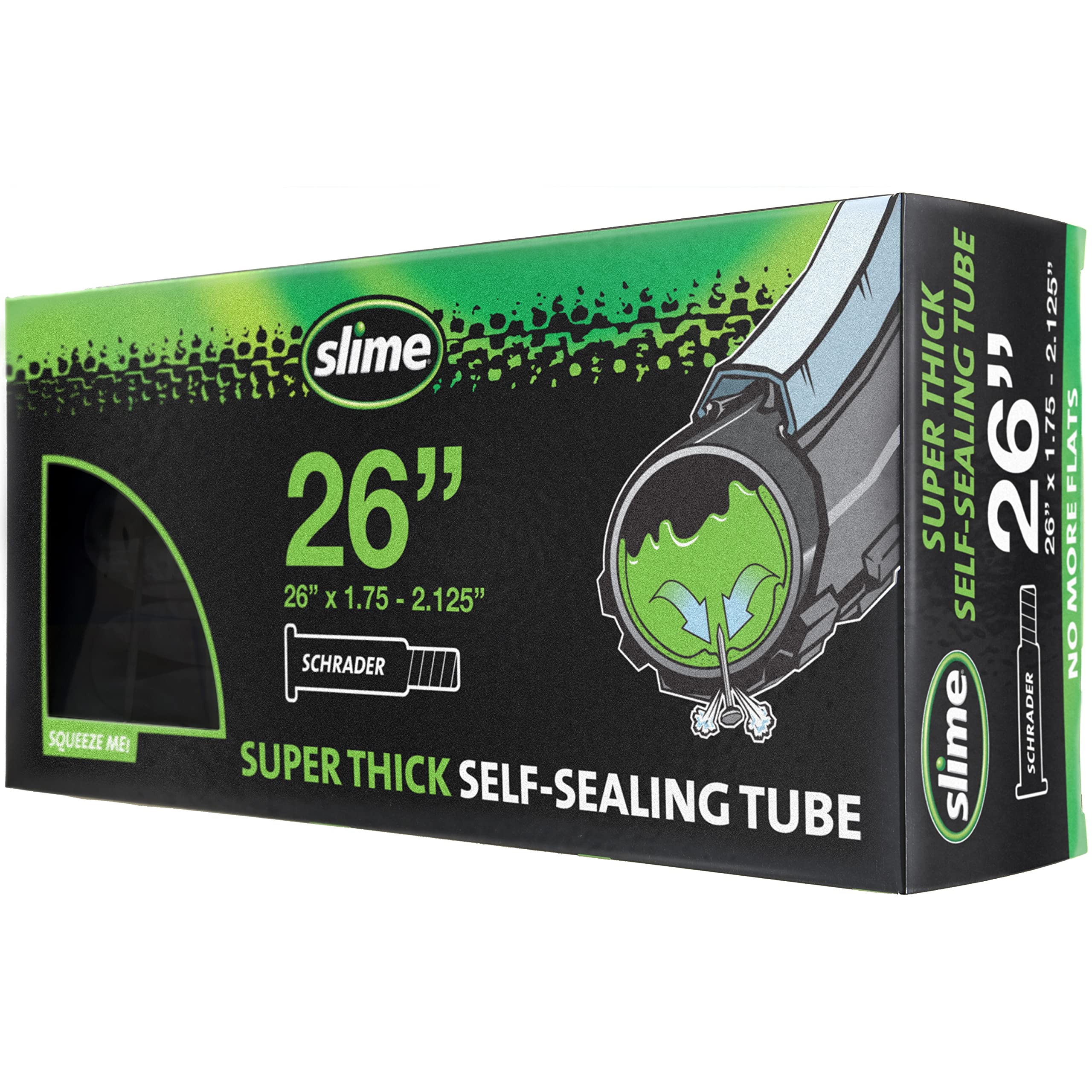 Slime 30081 Bike Inner Tube with Slime Puncture Sealant, Super Thick, Extra Strong, Self Sealing, Prevent and Repair, Schrader Valve, 26" x 1.75-2.125"