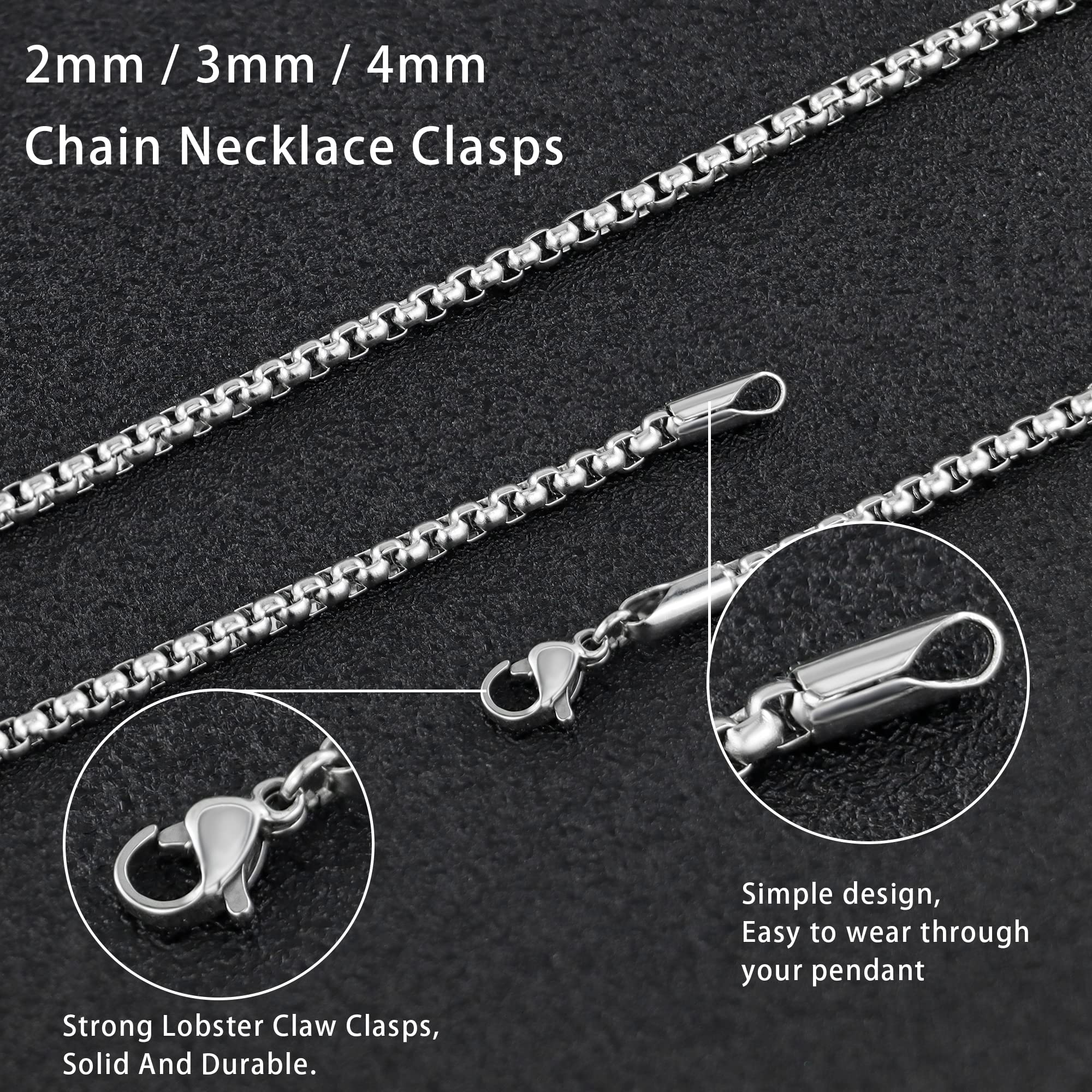 Square Rolo Chain Necklace 2mm 20inch Stainless Steel Box Chain Jewelry for Men & Women