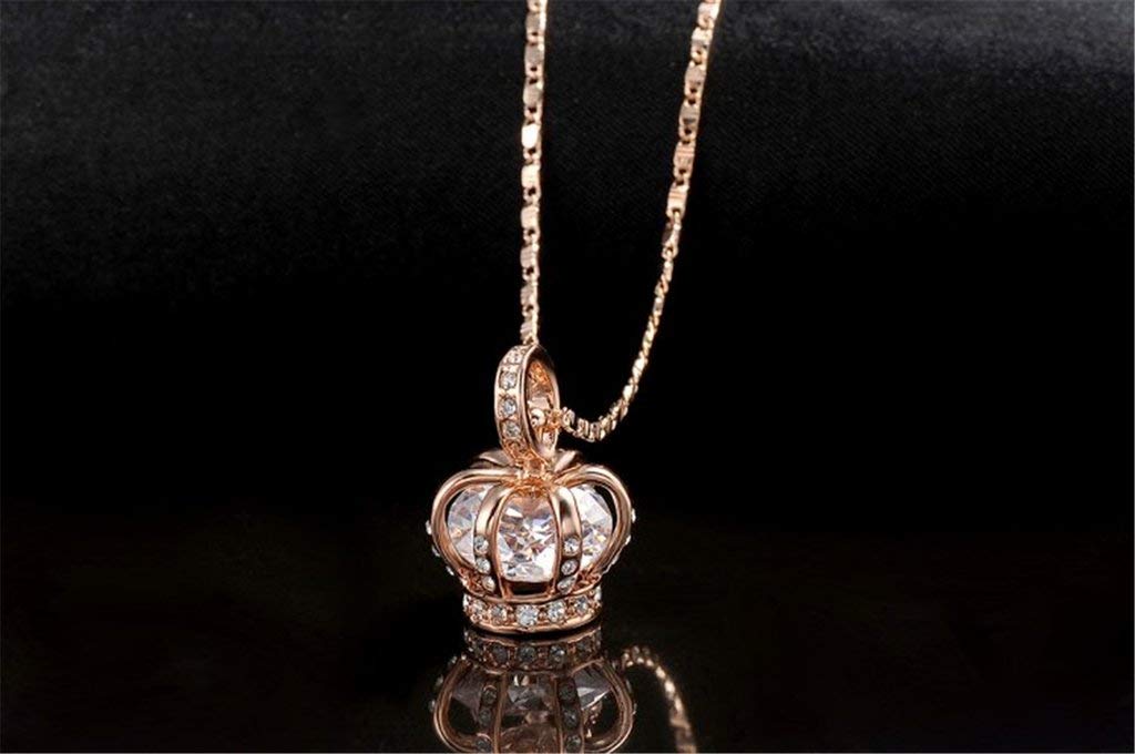 TIDOO Crown Jewelry Womens Queen and Pendant Necklace 3 Lays Rose Gold/Platinum Plated With Austrain Crystals