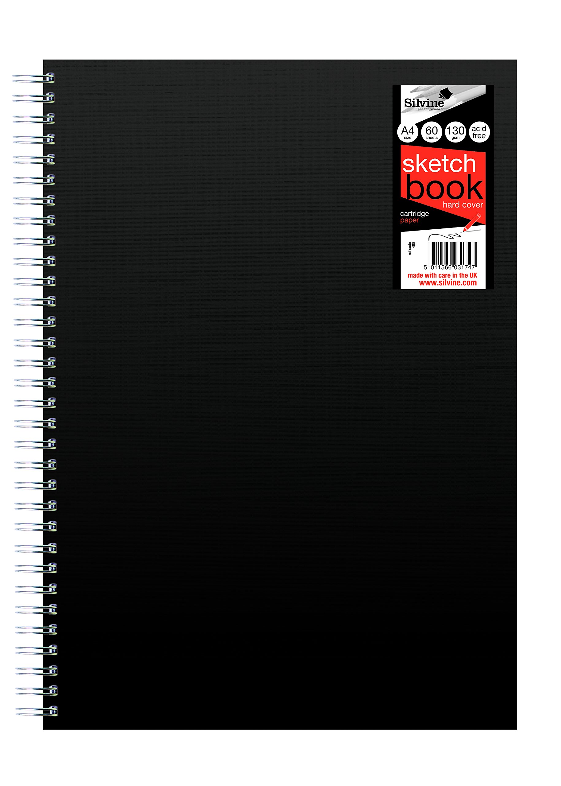 Silvine A4+ Hardback Sketch Book - 60 Sheets of 130gsm Smooth Cartridge Paper. Ref 485 (297 x 221.5mm)