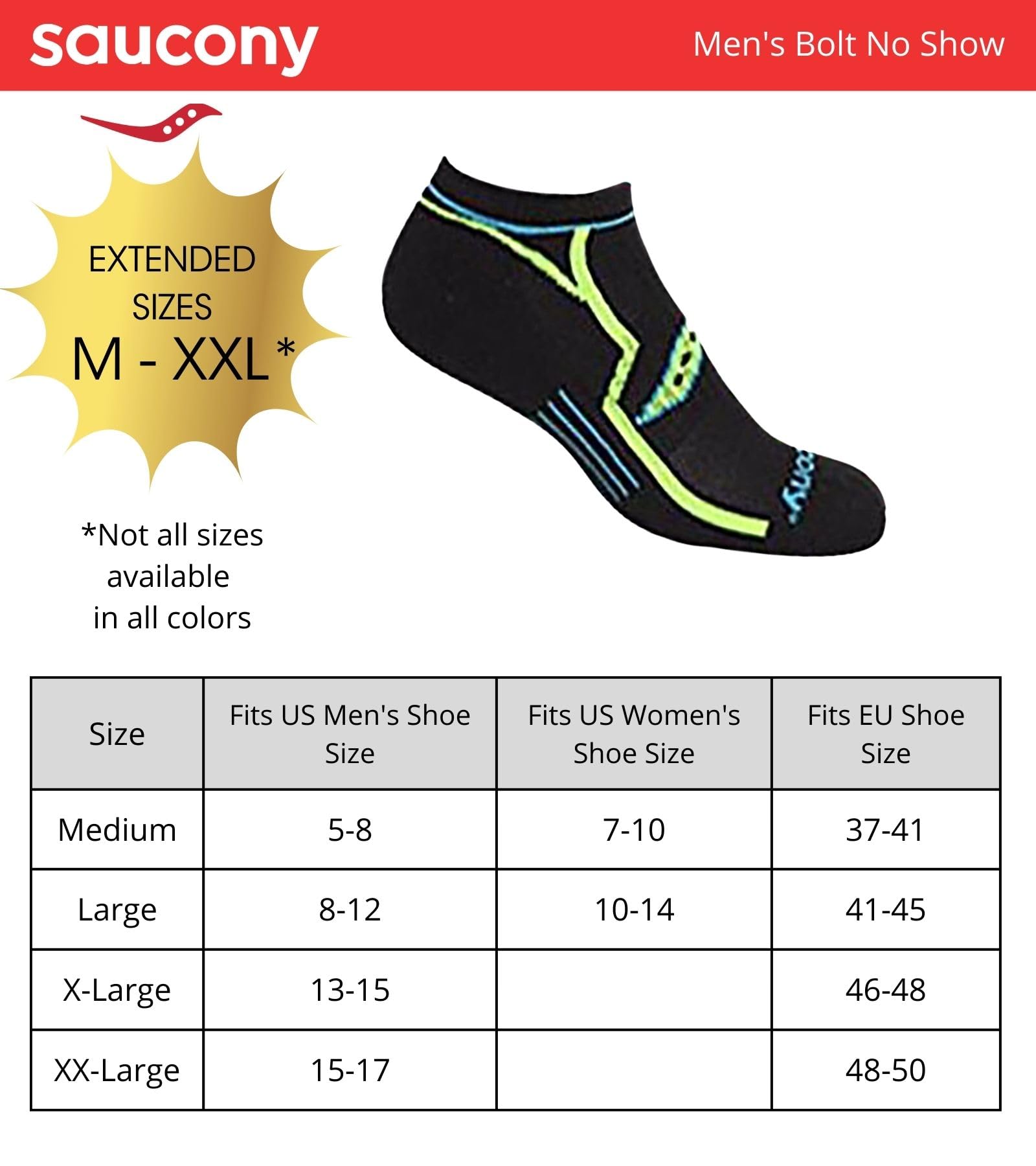 Saucony Men's RunDry Bolt Performance 6, 12, 18 Show Socks, M-XXL, Black/White Assorted (6 Pairs), Large