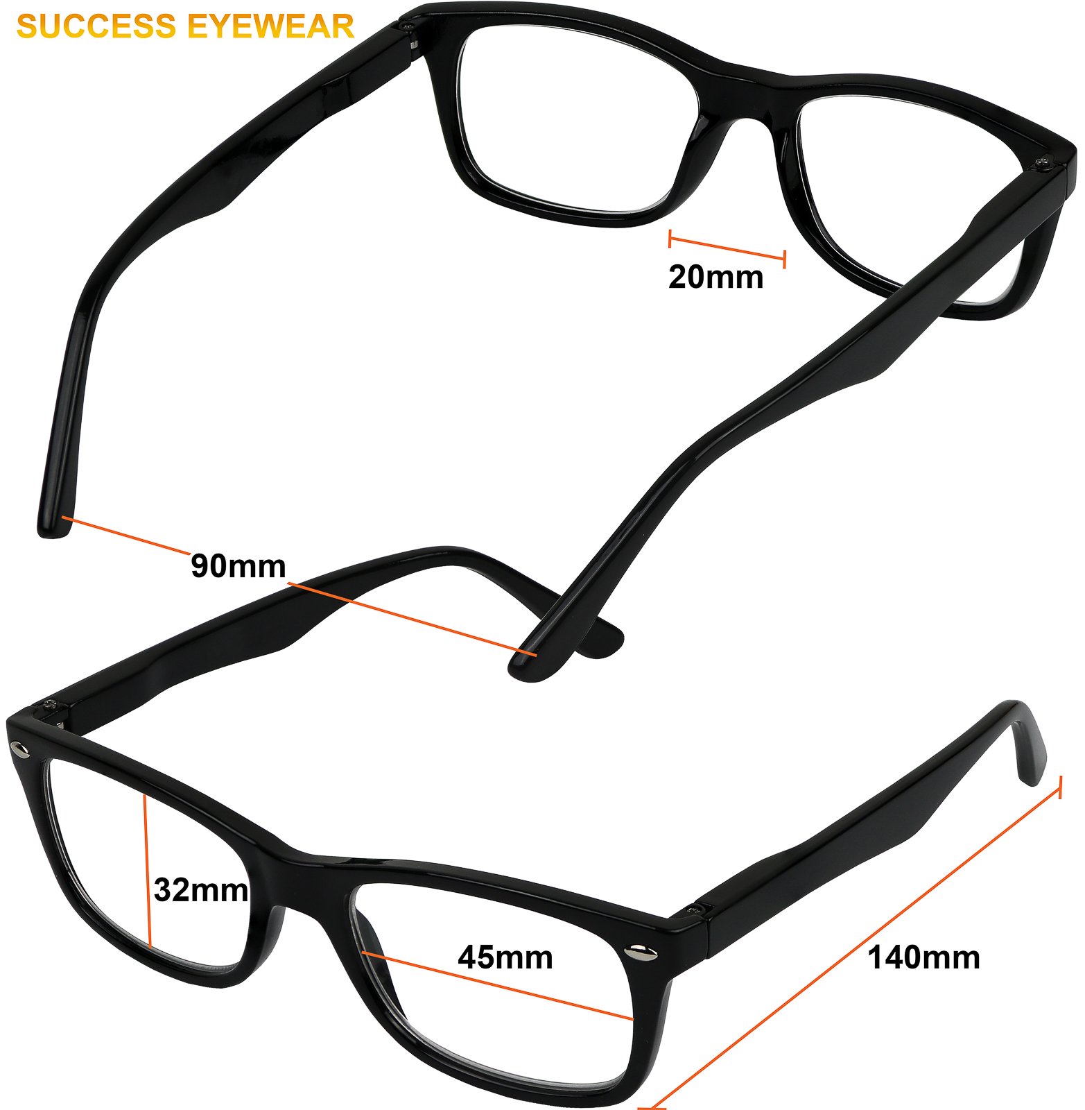 Success Eyewear Reading Glasses Set of 4 Black Quality Readers Spring Hinge Glasses for Reading for Men and Women +2.75
