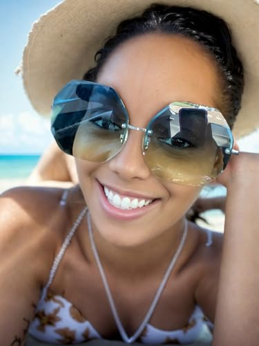 The Fresh Fashion Designer Huge Hexagon Metal frame Ocean Colored Lens Sunglasses Gift Box (Gold, Orange/Yellow)