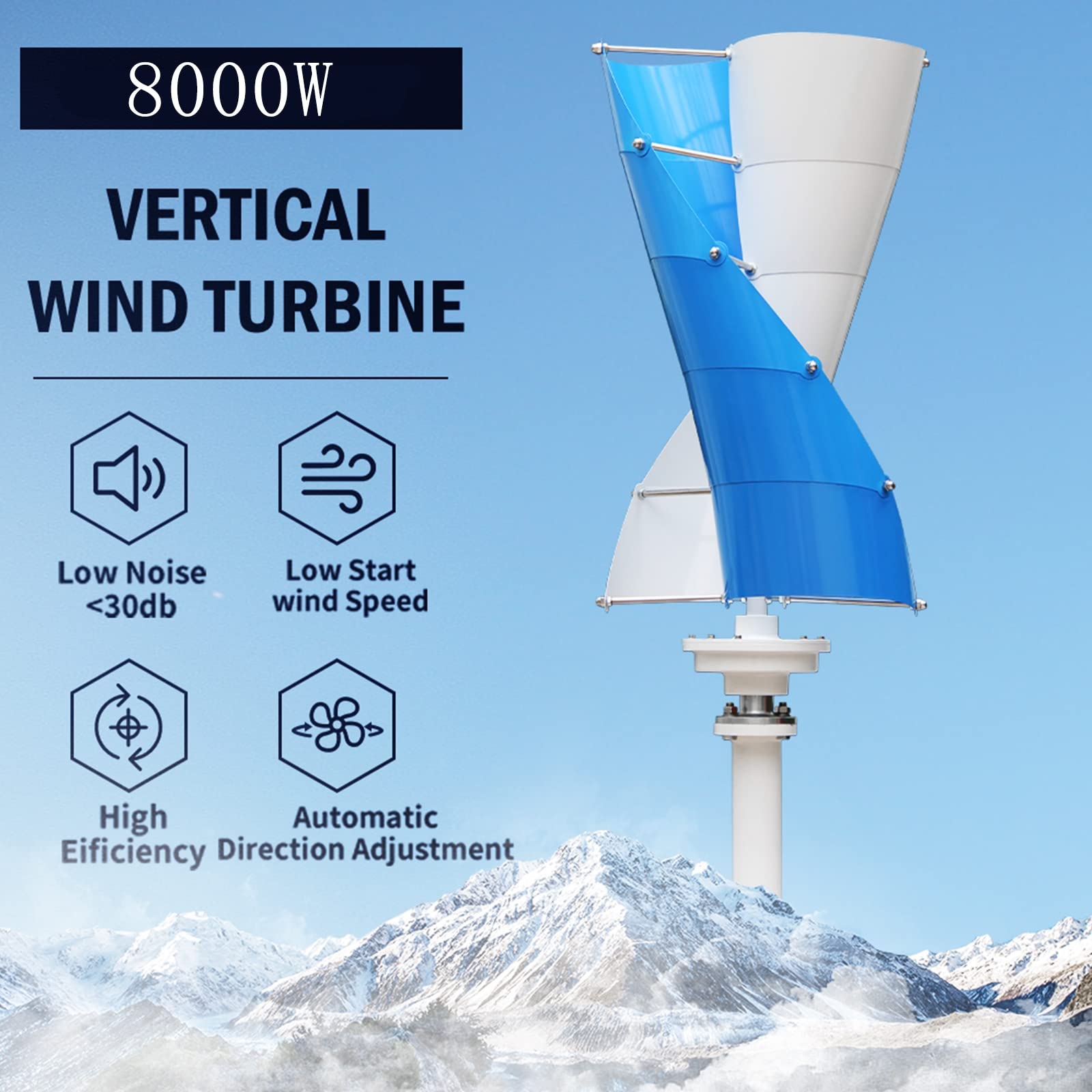 QAZNHODDS 8000W Vertical Wind Turbine, Permanent Magnet Generator 3 Phase 12V 24V 48V Noiseless Wind Turbine Generator,48V
