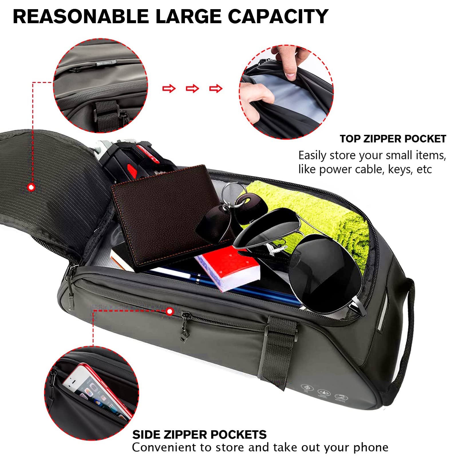 ZIMFANQI Bike Rear Bag Reflective,Water Resistant Bicycle Pannier Rack Bag Cargo Trunk Storage Cycling Carrier Chest Bag,8L Capacity with Multi Pocket Taillight Loop,Shoulder Strap for Outdoor