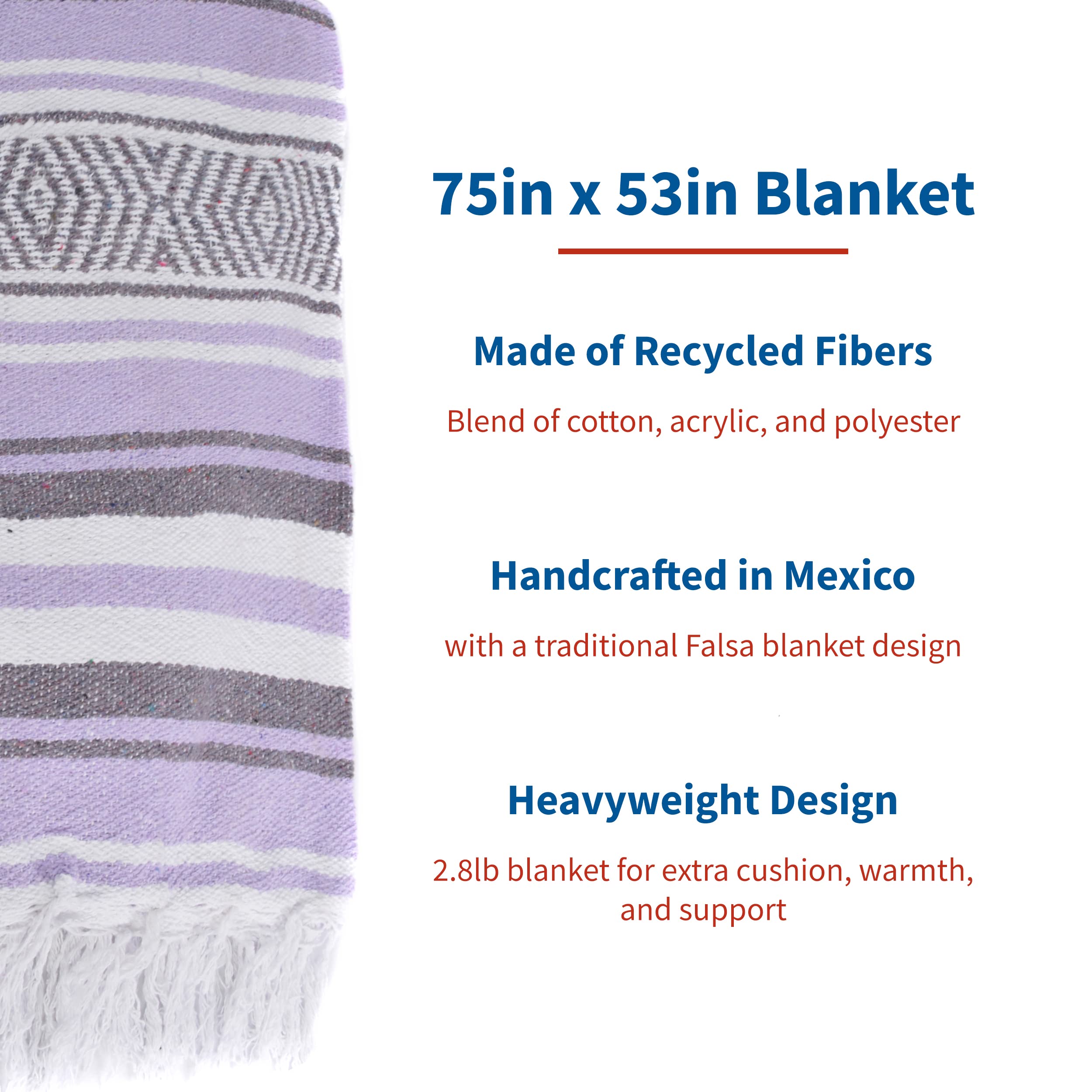 Vera Cruz Mexican Blankets and Throws, 10 Pack Mexican Blanket, 75" x 53" Yoga Blankets for Schools and Studios, Camping, Picnic, or Beach Blanket, Burgundy/White/Black