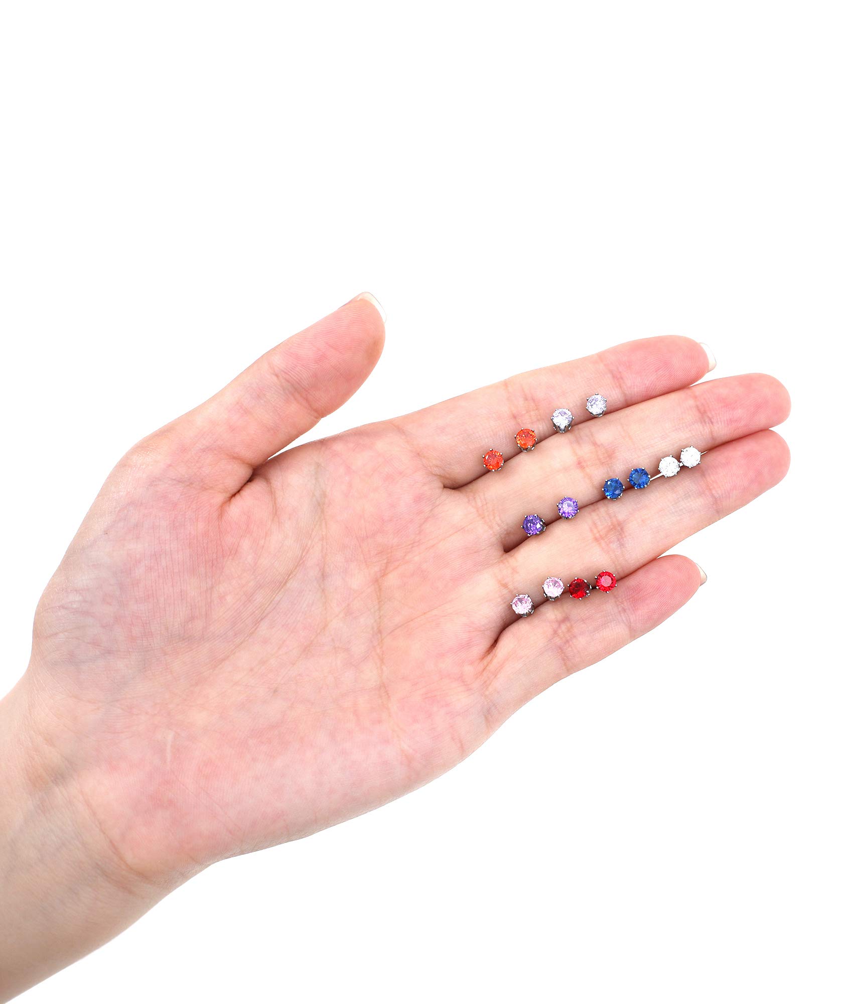 Tornito 14 Pairs Stainless Steel CZ Stud Earrings for Women Multicolor Cubic Zirconia Cartilage Helix Earrings Set Screwback 4MM