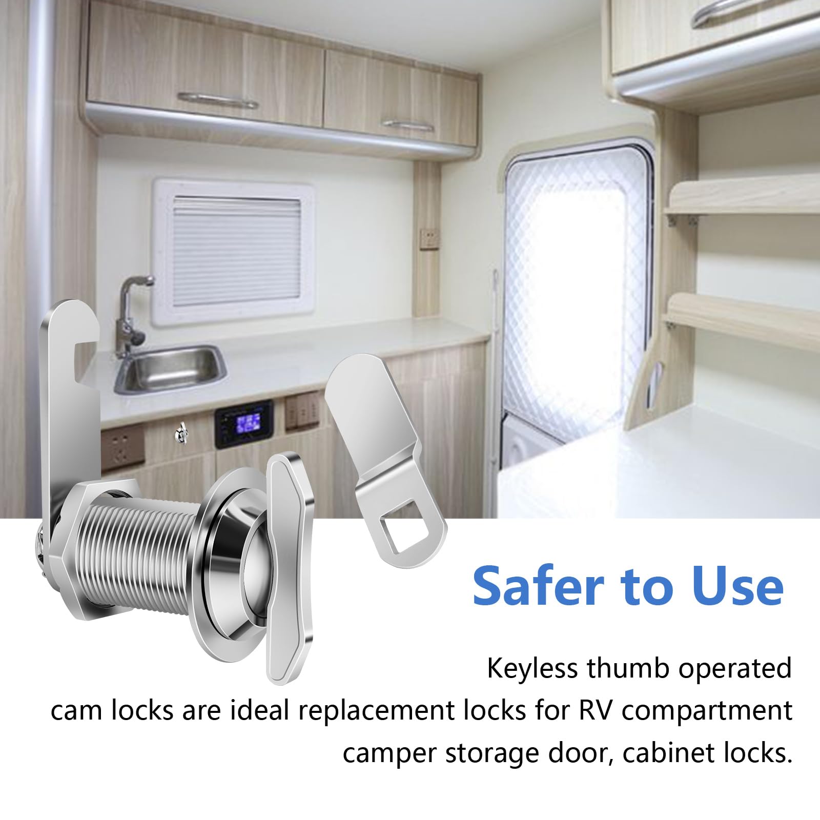 Thumb Operated Offset Cam Lock, 1-1/8β Cylinder Fits on 7/8β Max Door Thickness, Non-Locking Replacement Lock for RV Compartment Camper Storage, Cabinets,Drawers (1-1/8 Inch 6Pack)