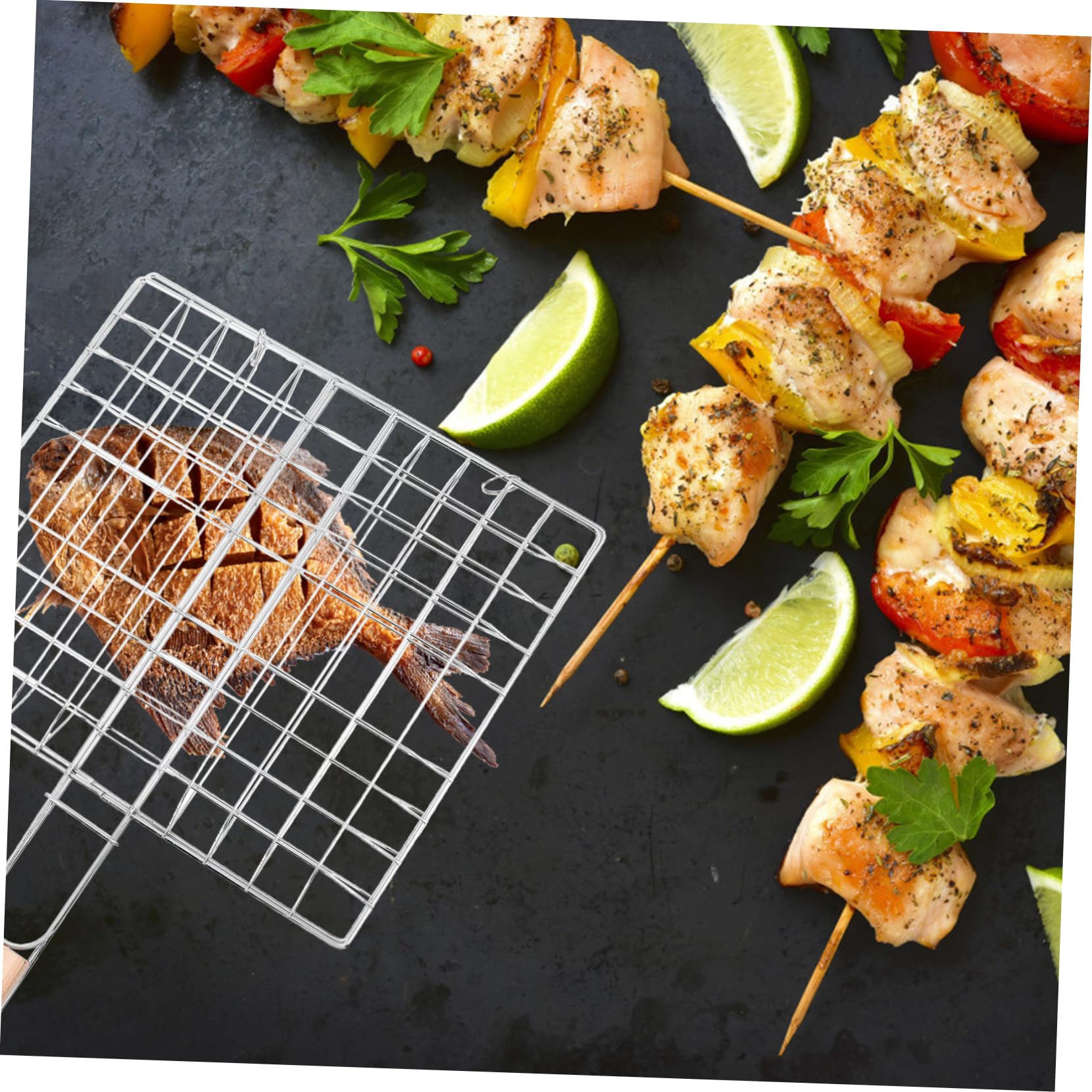 SECFOU 1pc BBQ net Cooking Fish Grill Rack Holder Stainless Steel Grill Grate Cooling Racks Barbeque Grill Grilling Basket Fish Grill Basket Folding Grill Smoker Iron Barbecue Hamburger