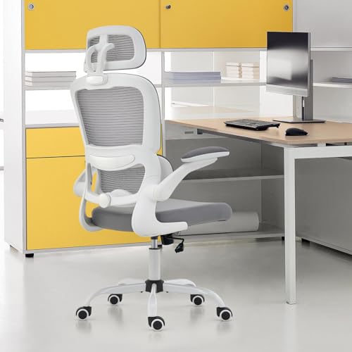 TRALT Office Chair Ergonomic Desk Chair, 330 LBS Home Mesh Office Desk Chairs with Wheels, Comfortable Gaming Chair, High Back Office Chair for Long Hours, Office Chair for Study and Work (White)