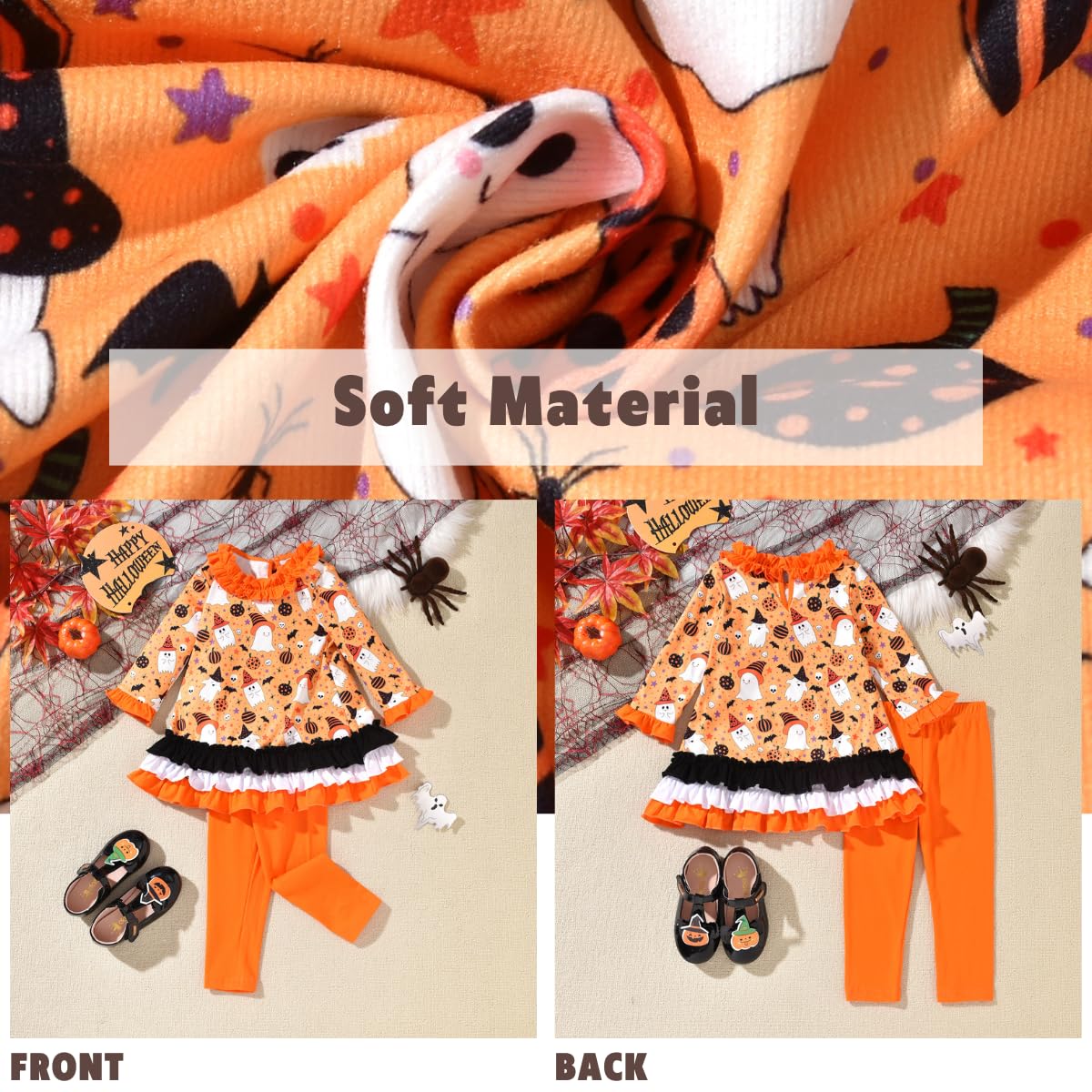 Toddler Girls Halloween Clothes 2T Ghost Ruffle Tunic Legging Outfit Halloween 2 Years Old 24 Months Clothing Orange