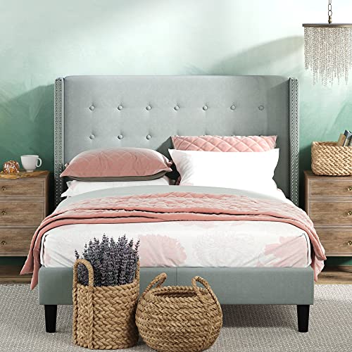 ZINUS Kendra Upholstered Platform Bed Frame with Wingback Headboard / Mattress Foundation / Wood Slat Support / No Box Spring Needed / Easy Assembly, Queen