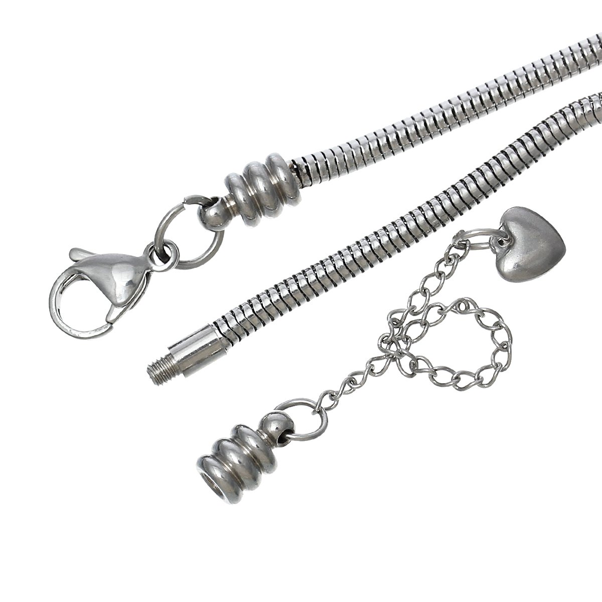 Sexy Sparkles European Bracelets Silver Tone Heart Lobster Clasp 16.0cm(6 2/8)