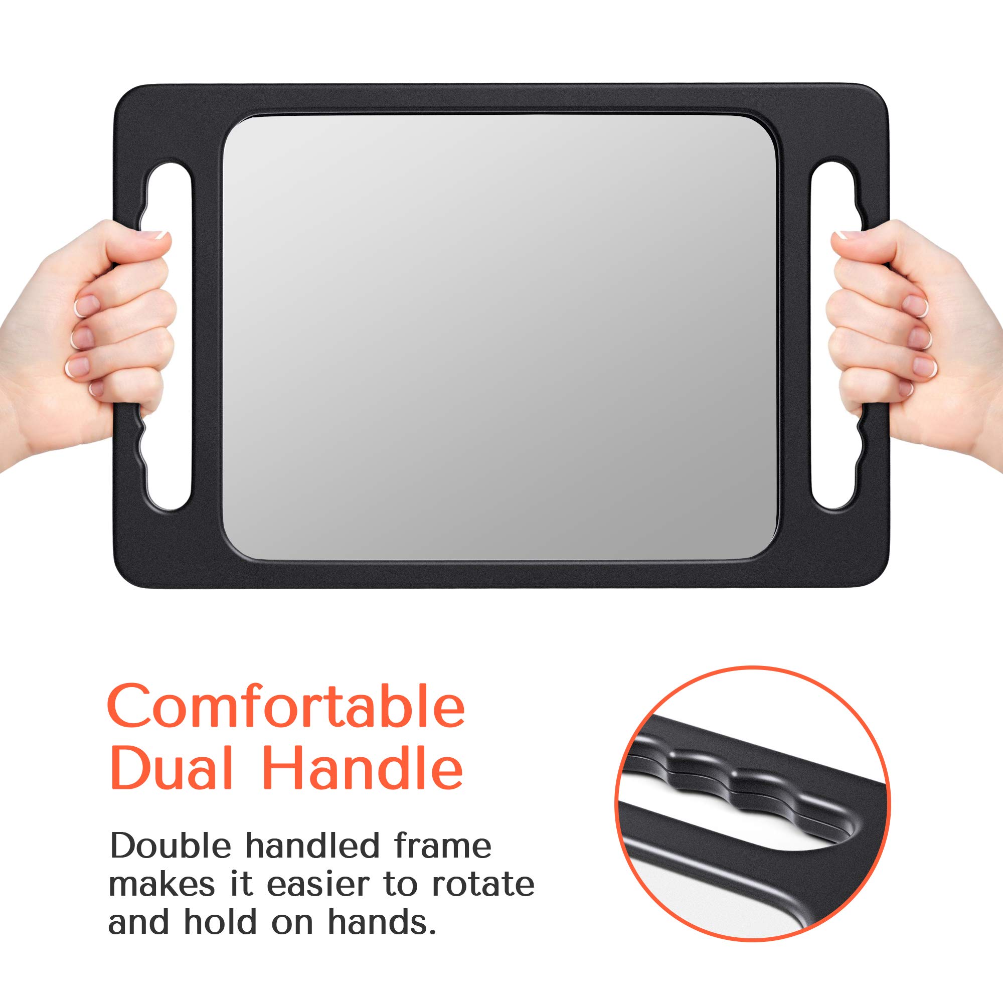TASALON Unbreakable Hand Mirror with Double Handle - Large Handheld Barber Mirror for Hair and beauty Salon - Durable Hand Held Mirrors for barbershop - Lightweight Haircut Mirror with Double Handgrip