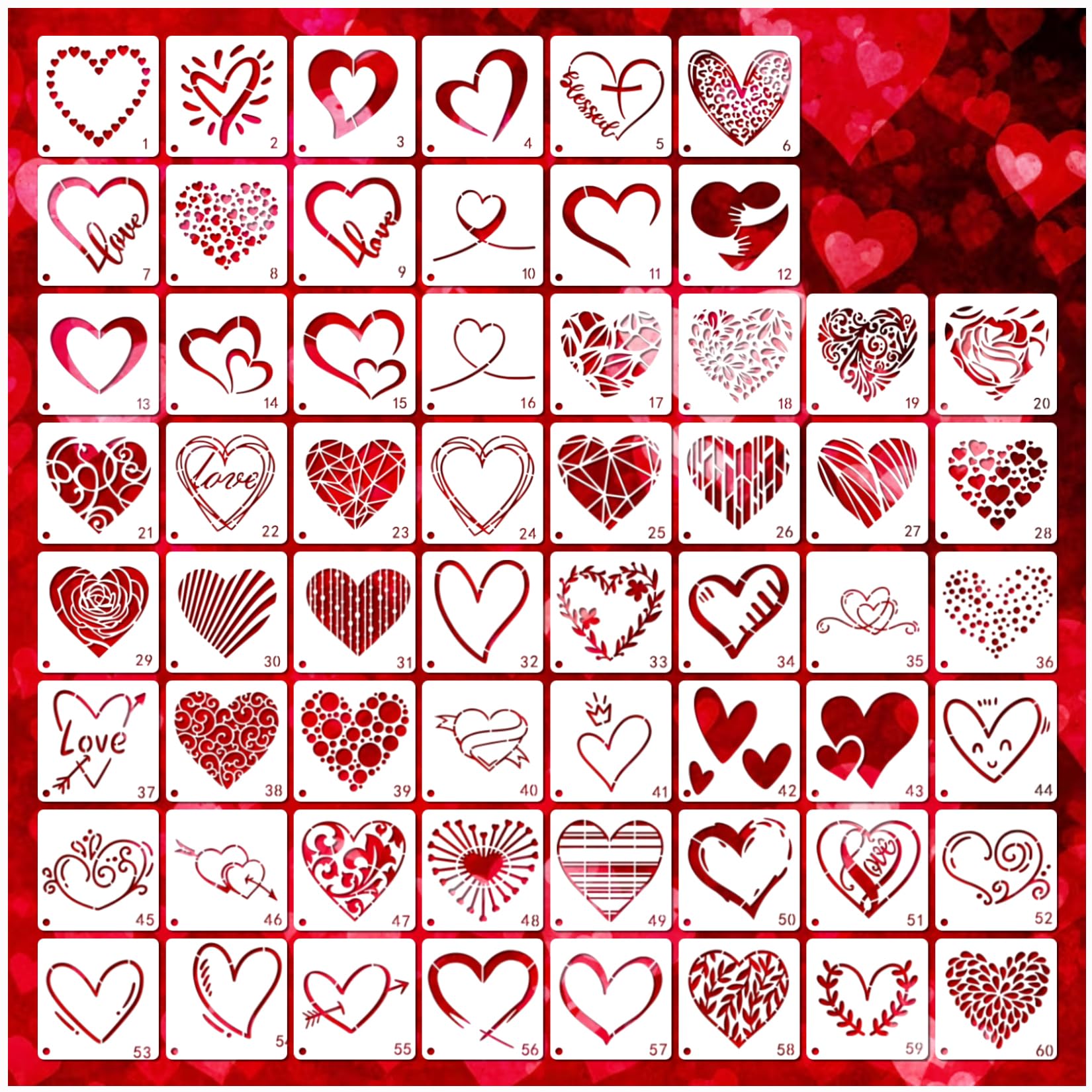 Small Heart Stencils for Painting on Wood Stone Reusable Love Stencils for Adults on Wood Fabric Rock Card Art Paint Wall Furniture Home Decor
