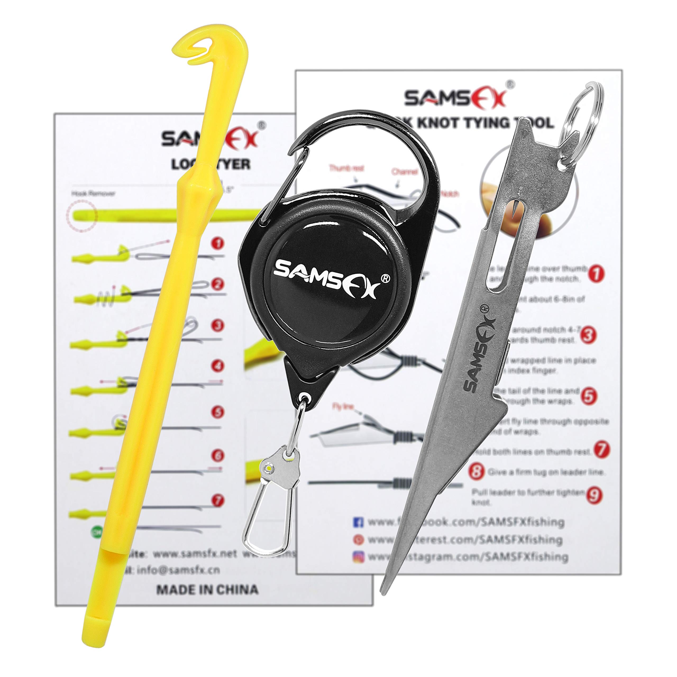 SAMSFX Fishing Magnum Knot Tying Tool and Loop Tyer with Zinger Retractor Combo Fly Fishing Angler Accessories (Silver Knot Tool with Retractor & Loop Tyer)