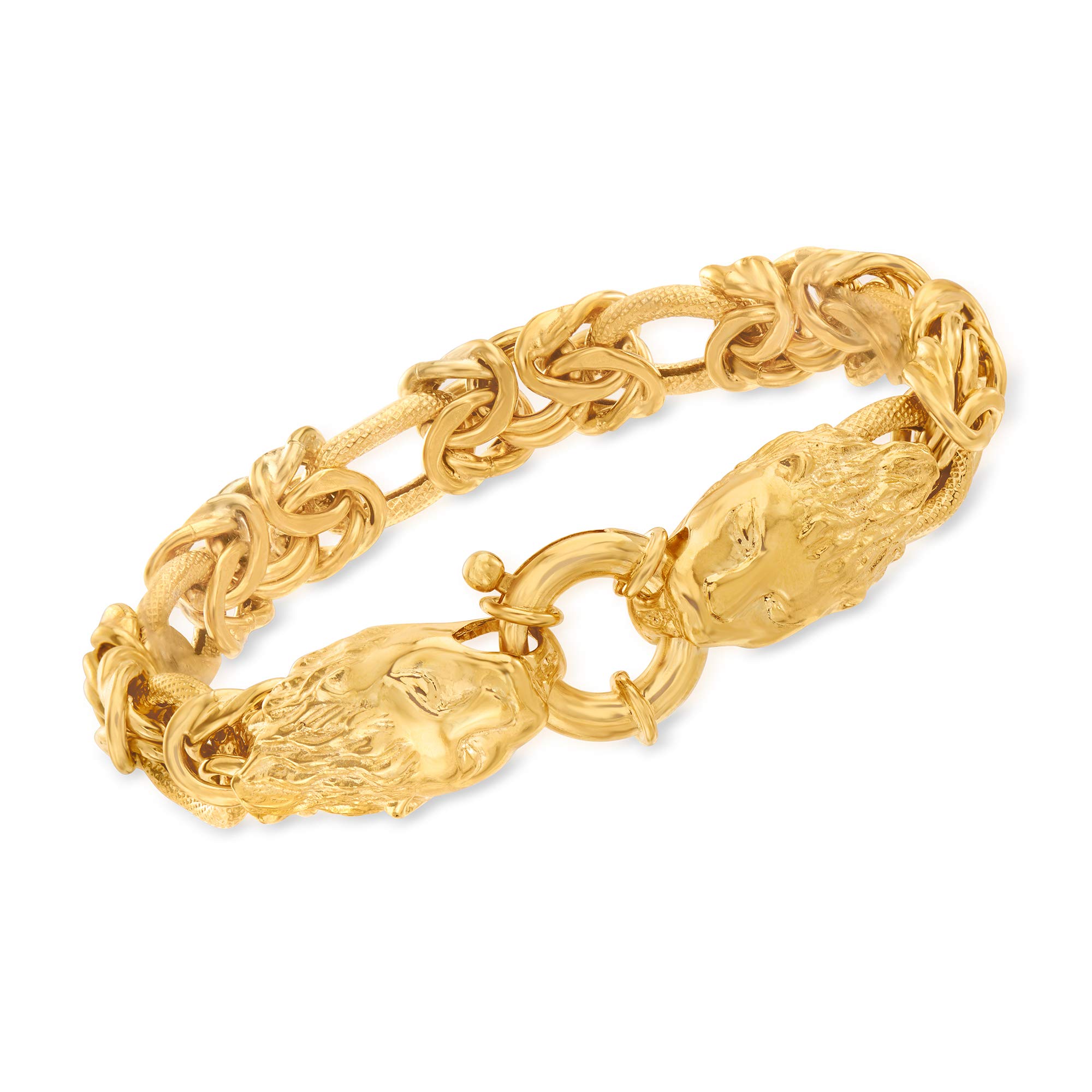 Ross-Simons Italian 24kt Gold Over Sterling Byzantine Double Lion Head Bracelet. 8 inches