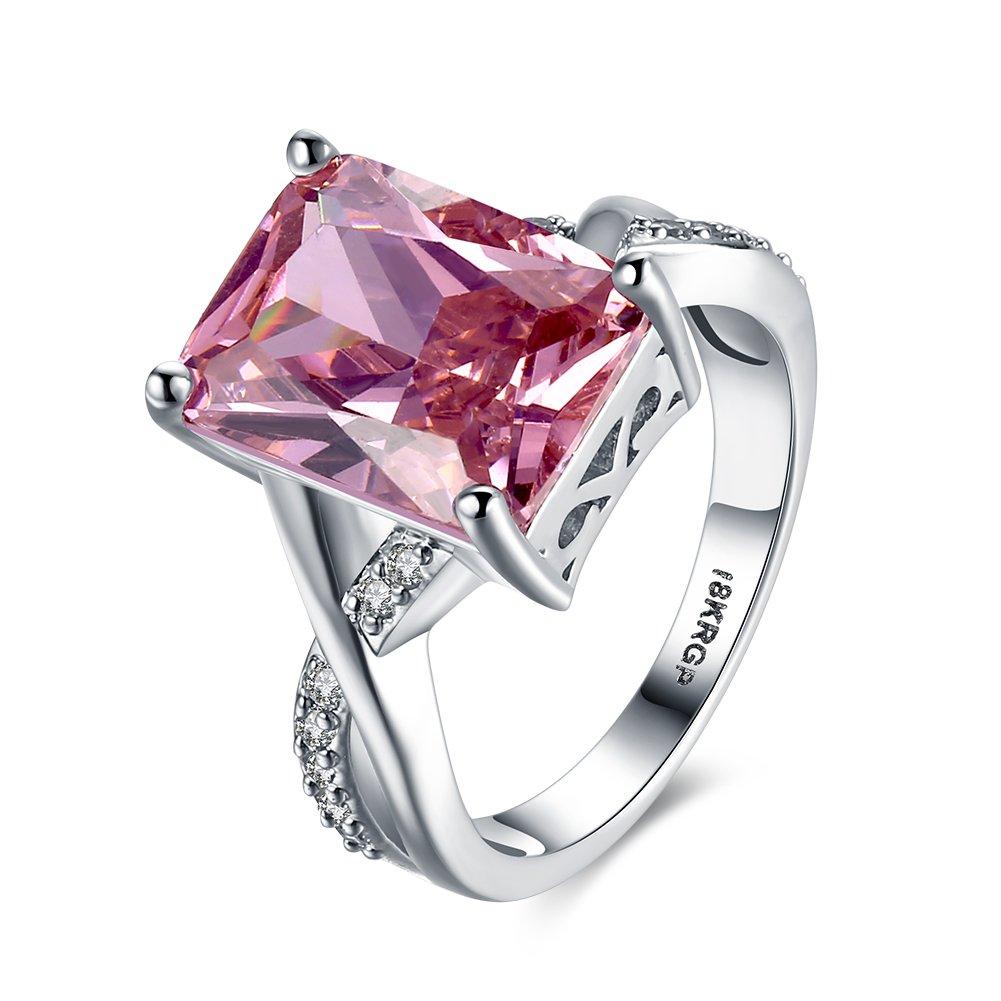 SUKKCCNO 18k White Gold Plated Crystal Rings Sterling Silver Pink 6 Carats Cushion Cut Super Light Pink CZ Cocktail Ring Engagement Wedding Ring (7)