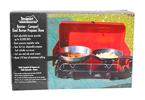 Texsport Rainier Compact 2 Burner Propane Outdoor Camping Stove 11" L x 12" H x 18" W