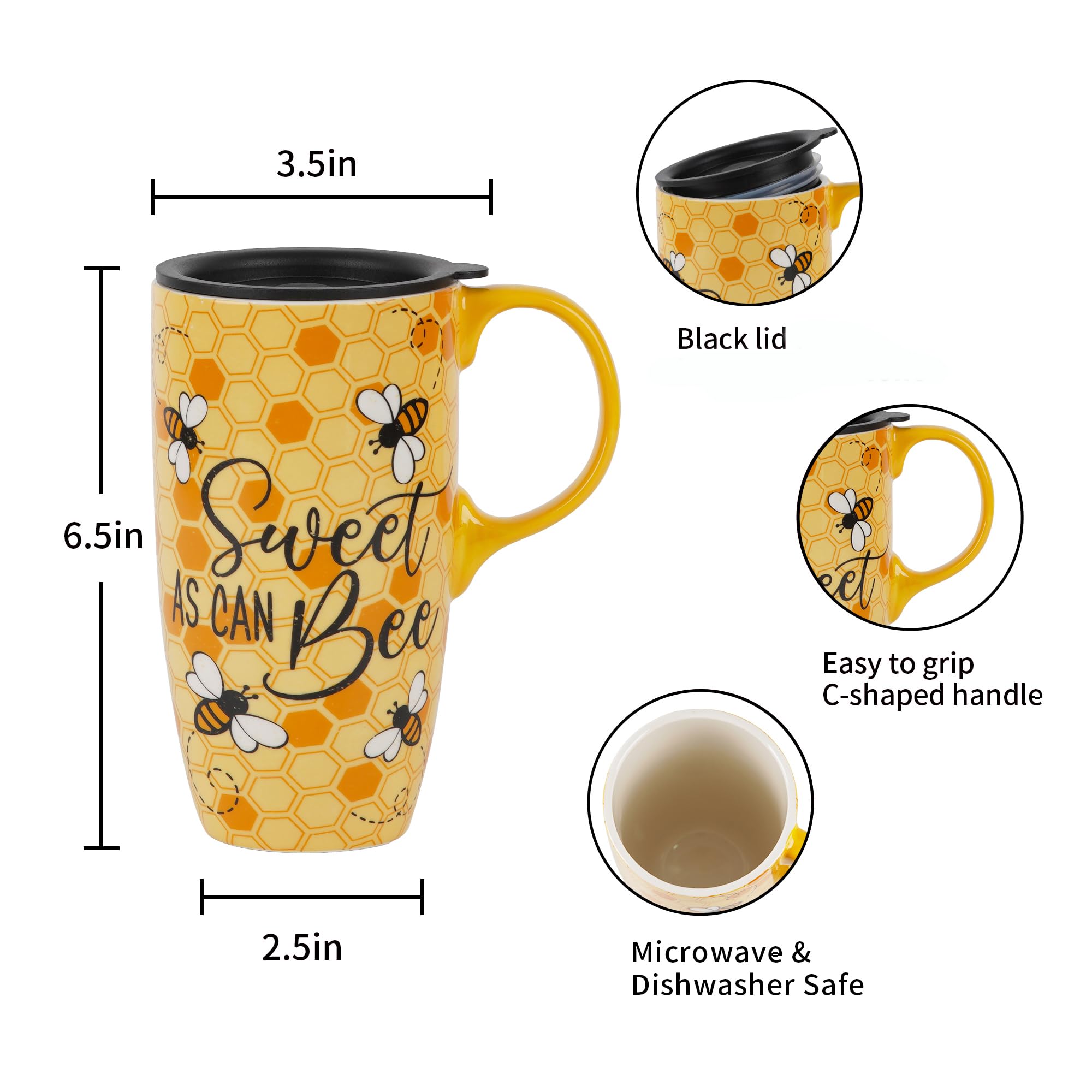 Voltogar Ceramic Mug Travel Coffee Cup with Lid Gift for Home & Office, 17oz Porcelain Tall Tea Latte Cup with Handle, Animals Art Pattern in Color Box, 6.5" H