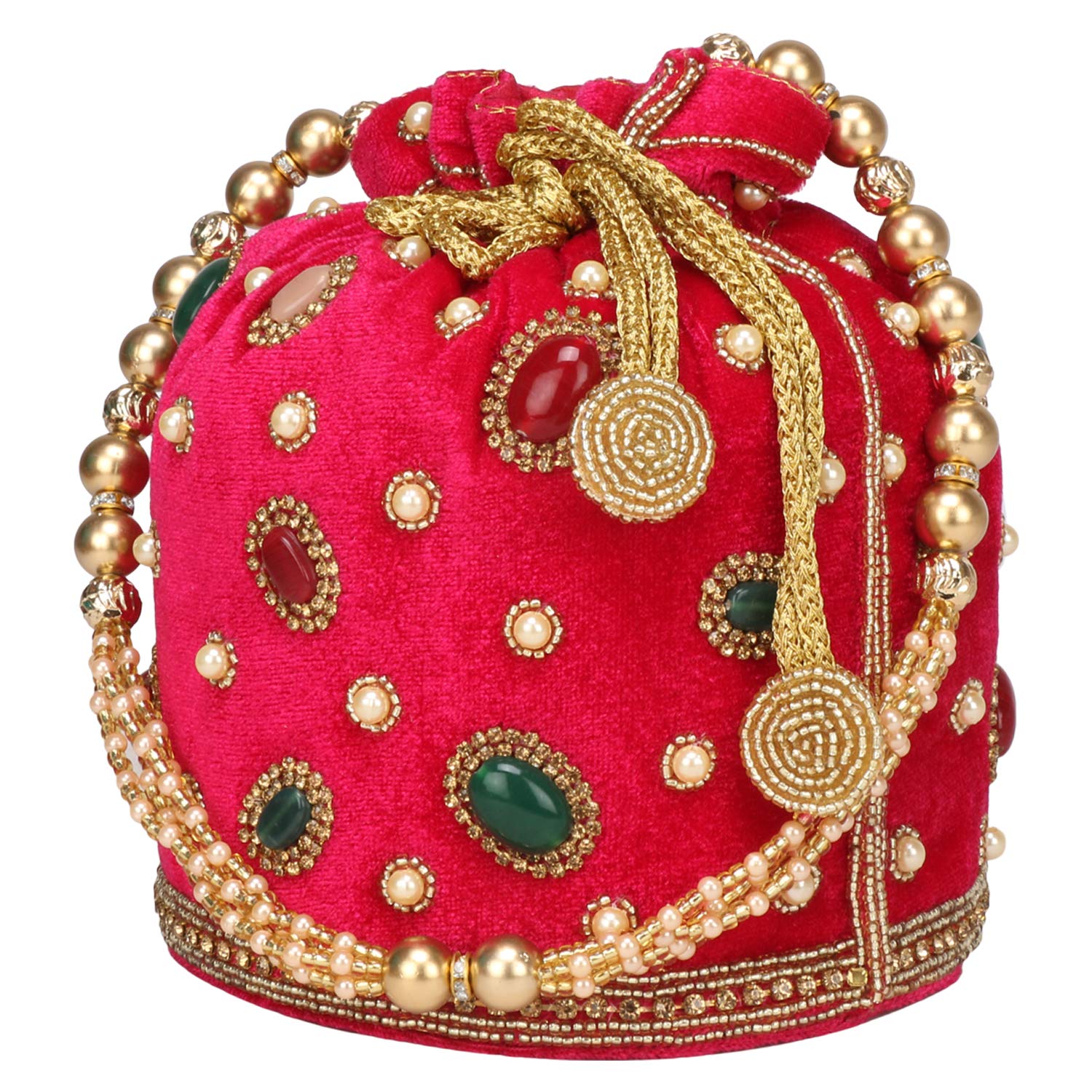 Suman Enterprises Fantastic Velvet Potli Batwa Pouch Bag with Stone & Beads Work For Women (Pink)