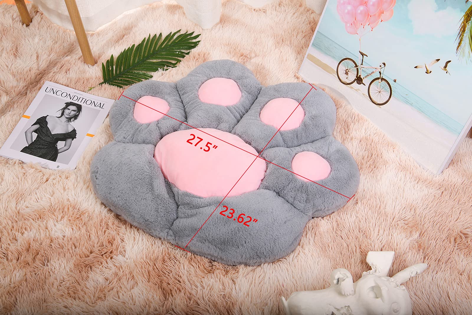 TERUIPE Cat Paw Cushion Plush Home Office Chair Cushion Bear Paw Cute Lazy Sofa Warm Floor Seat Pad Perfect for Holiday Gray