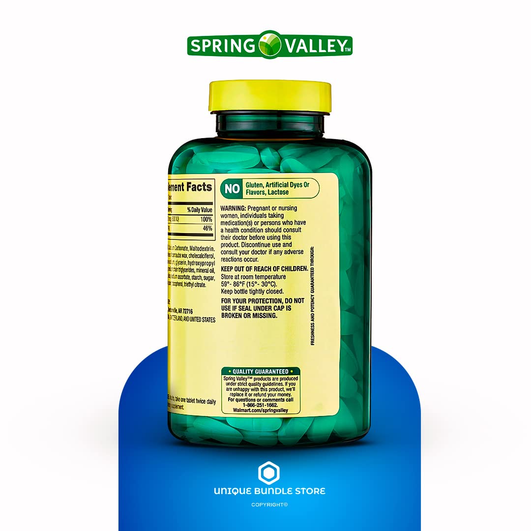 Spring Valley, Calcium 600 MG with Vitamin D3, Dietary Supplement, Calcium Supplement 600 mg, 250 Count + 7 Day Pill Organizer Included (Pack of 2)