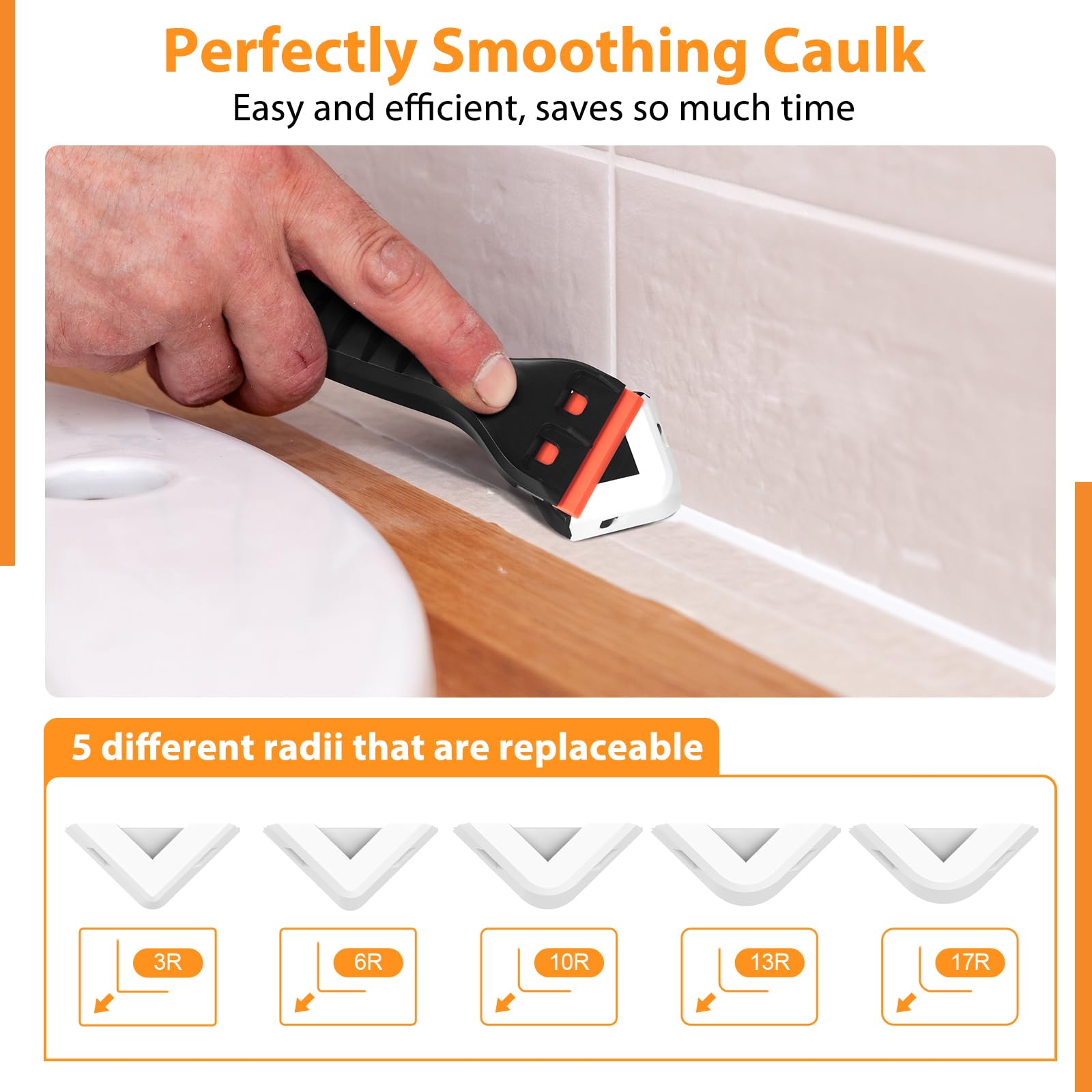 Silicone Caulking Tool Caulk Remover 3 in 1 - Upgraded Grout Removal Tool Kit Smooth Caulk for Bathroom Tub Shower Window Floor Glue Trowel Paint Scraper Stocking Stuffers Tools Gifts for Men Wome