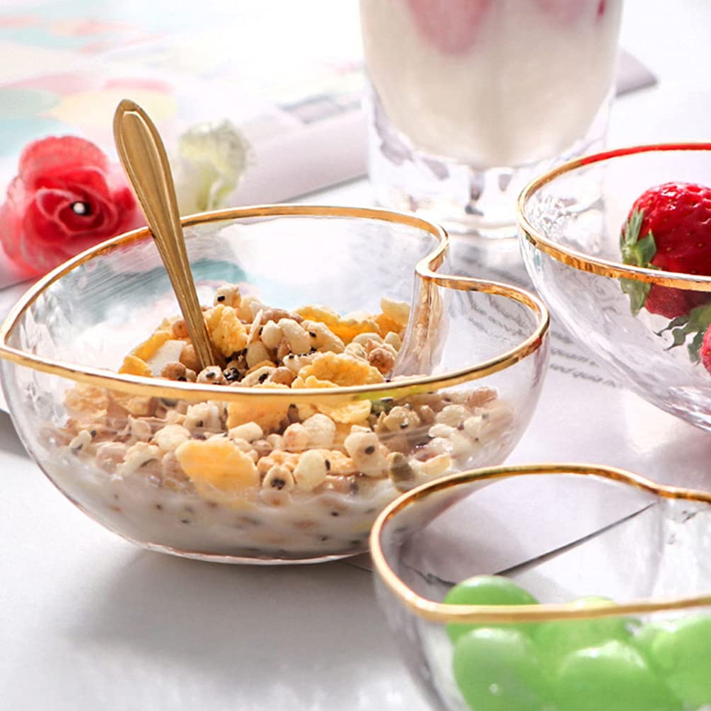 VOSAREA Glass Salad Bowl Heart- Shape Fruit Bowl Ice Cream Soup Bowl Candy Dishes Serving Bowl Plate Tableware for Desserts Pasta Dinner Snack Appetizer Popcorn