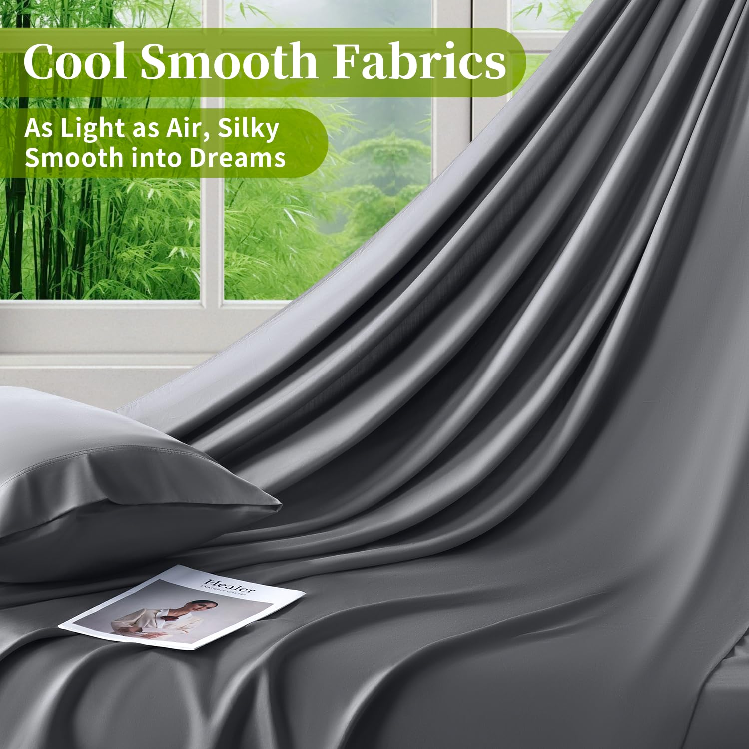 Shilucheng 6-Piece Sheets Set,Rayon Derived from 100% Bamboo_,Cooling & Soft Bed Sheets, Luxury Bedding Sheets & Pillowcases, 16 Inch Deep Pockets (King,Dark Grey)