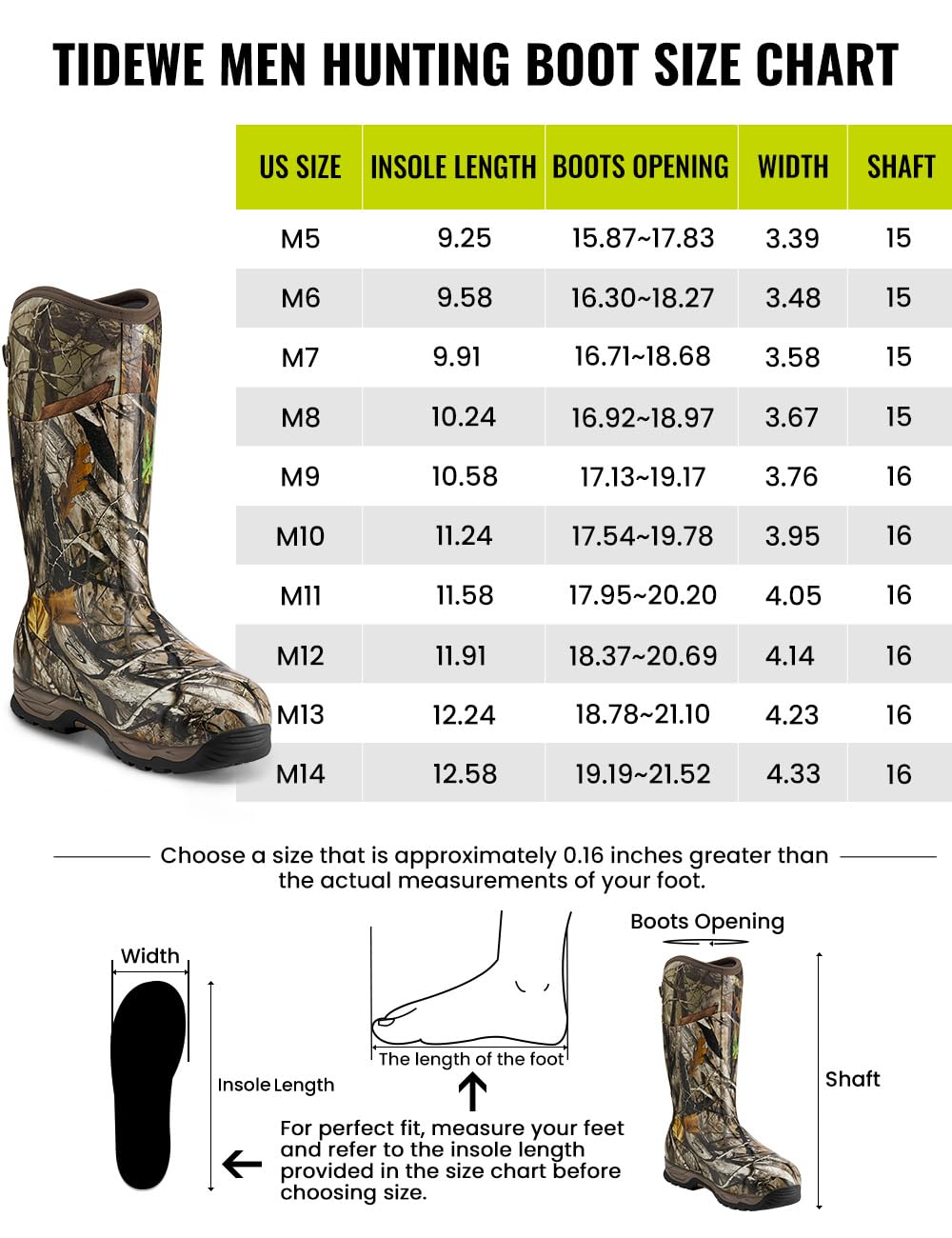 TIDEWE Rubber Hunting Boots with 800g Insulation, Waterproof Insulated Next Camo G2 Warm Rubber Boots with 7mm Neoprene, Sturdy Outdoor Hunting Boots for Men (Size 10)